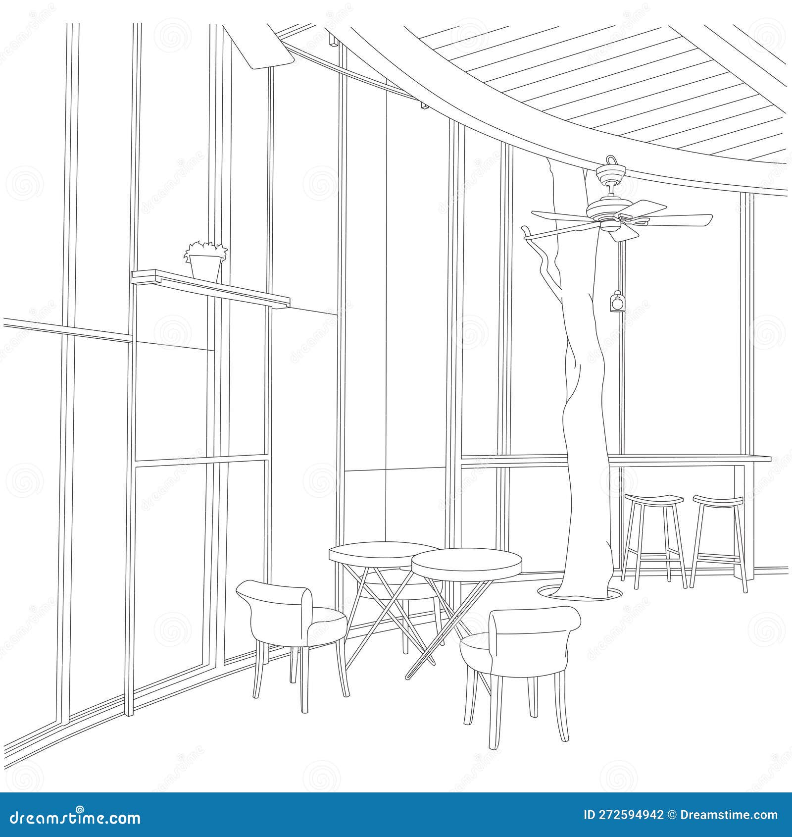 Urban Back To Nature Restaurant Concept Visual Vector Line Art Stock ...