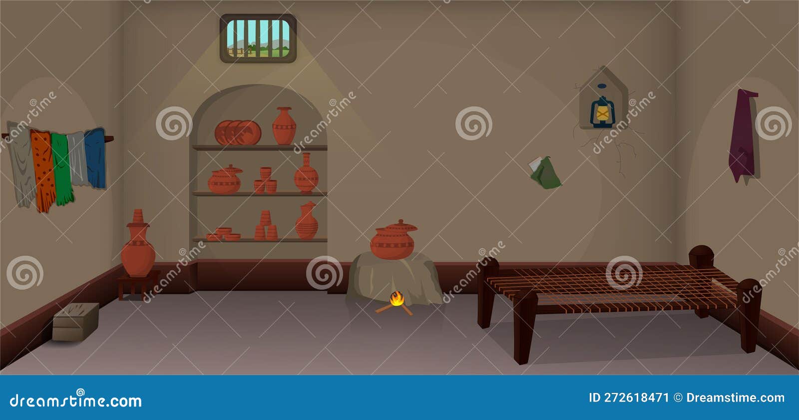 Village Poor Room Inside Cartoon Background, Poor House with Kitchen ...