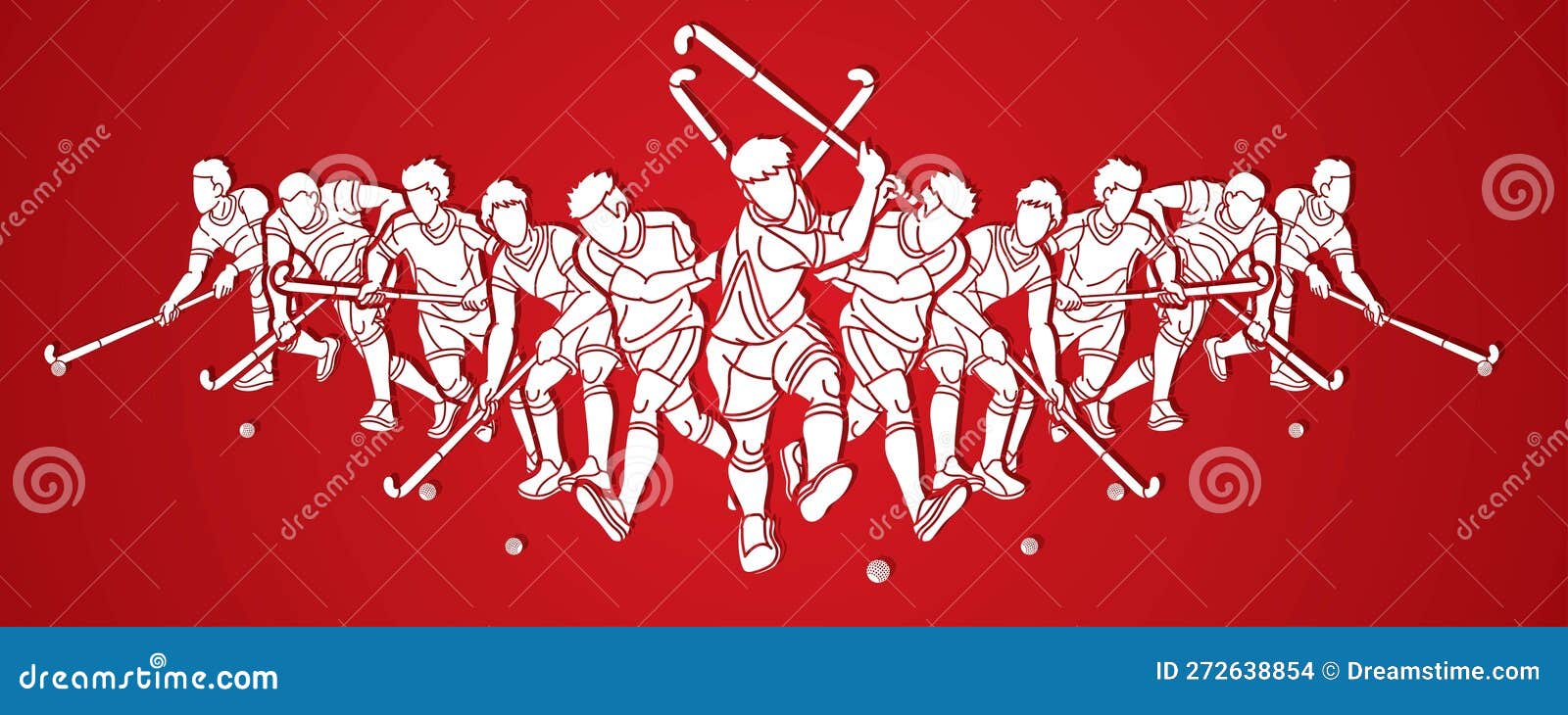 Field Hockey Sport Team Male Players Mix Action Cartoon Stock Vector ...