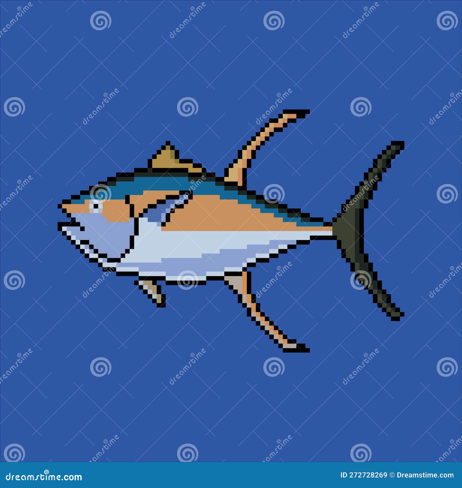 Tuna Pixel Art Pattern Seamless. Pixelated Tunny Seafood Fish ...