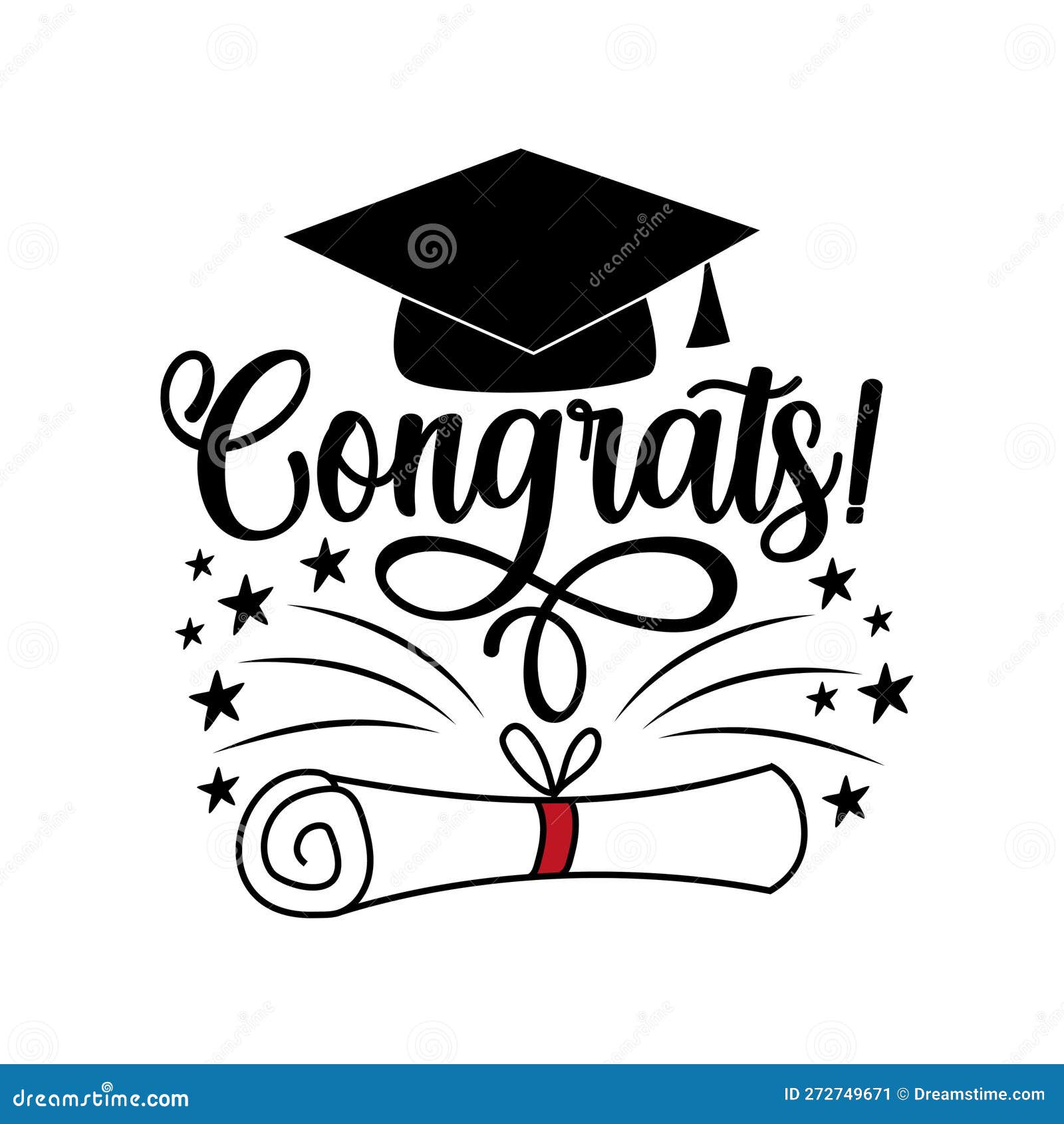 Congrats - Hand Drawn Graduadion Cap and Diploma. Stock Vector ...