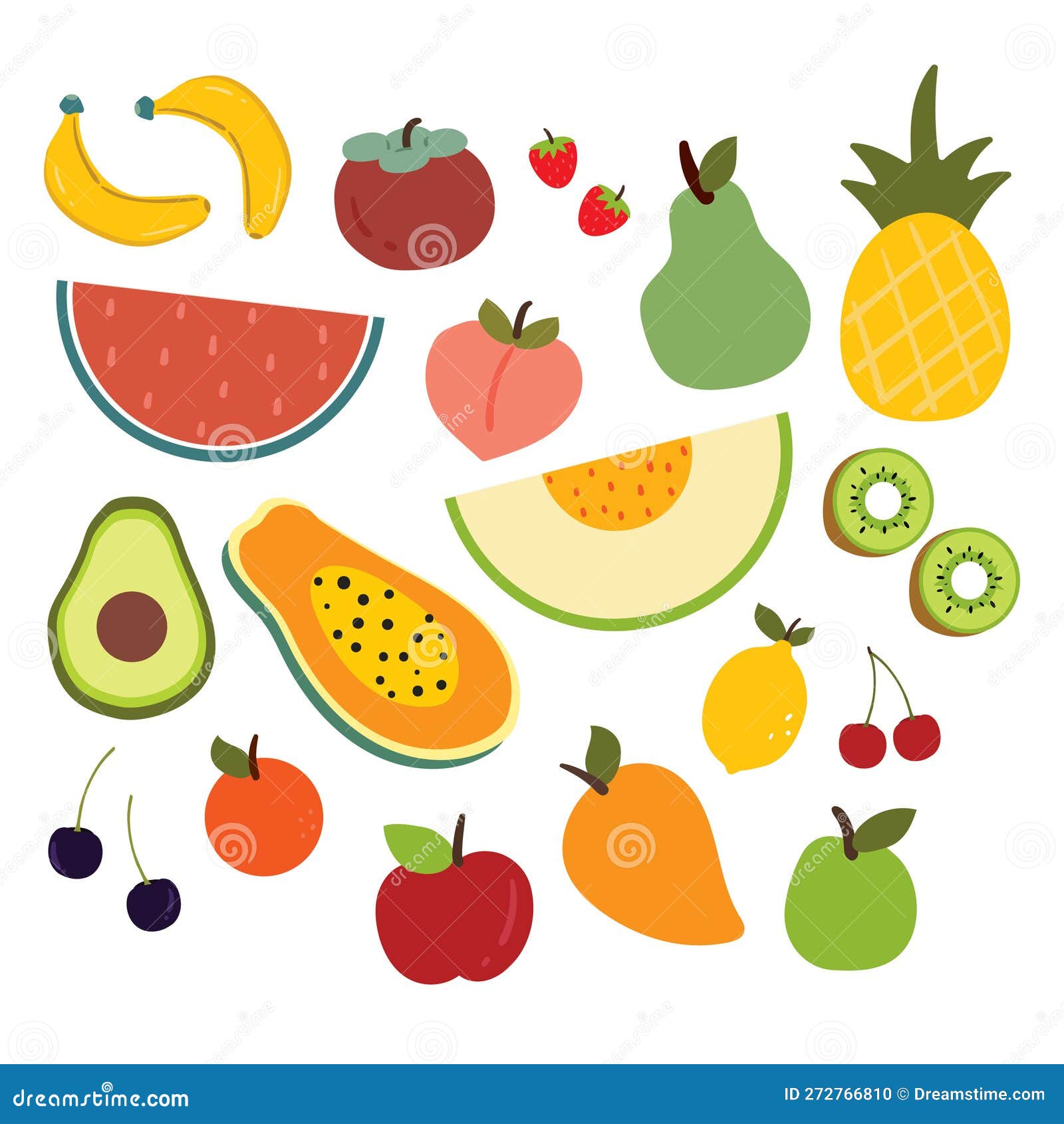 Hand Drawing Cartoon Fruit Sticker Set Stock Vector - Illustration of ...