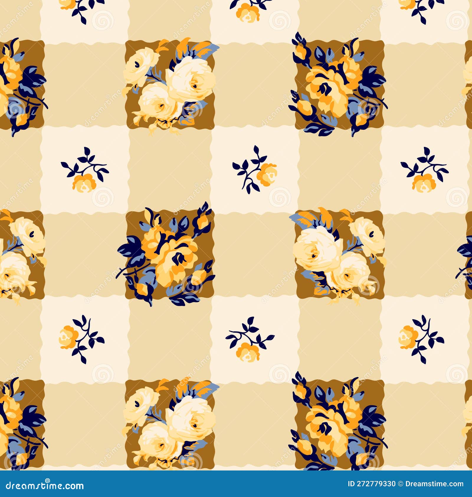 Rose Flowers Design on Plaid Patchwork Background. Stock Vector ...