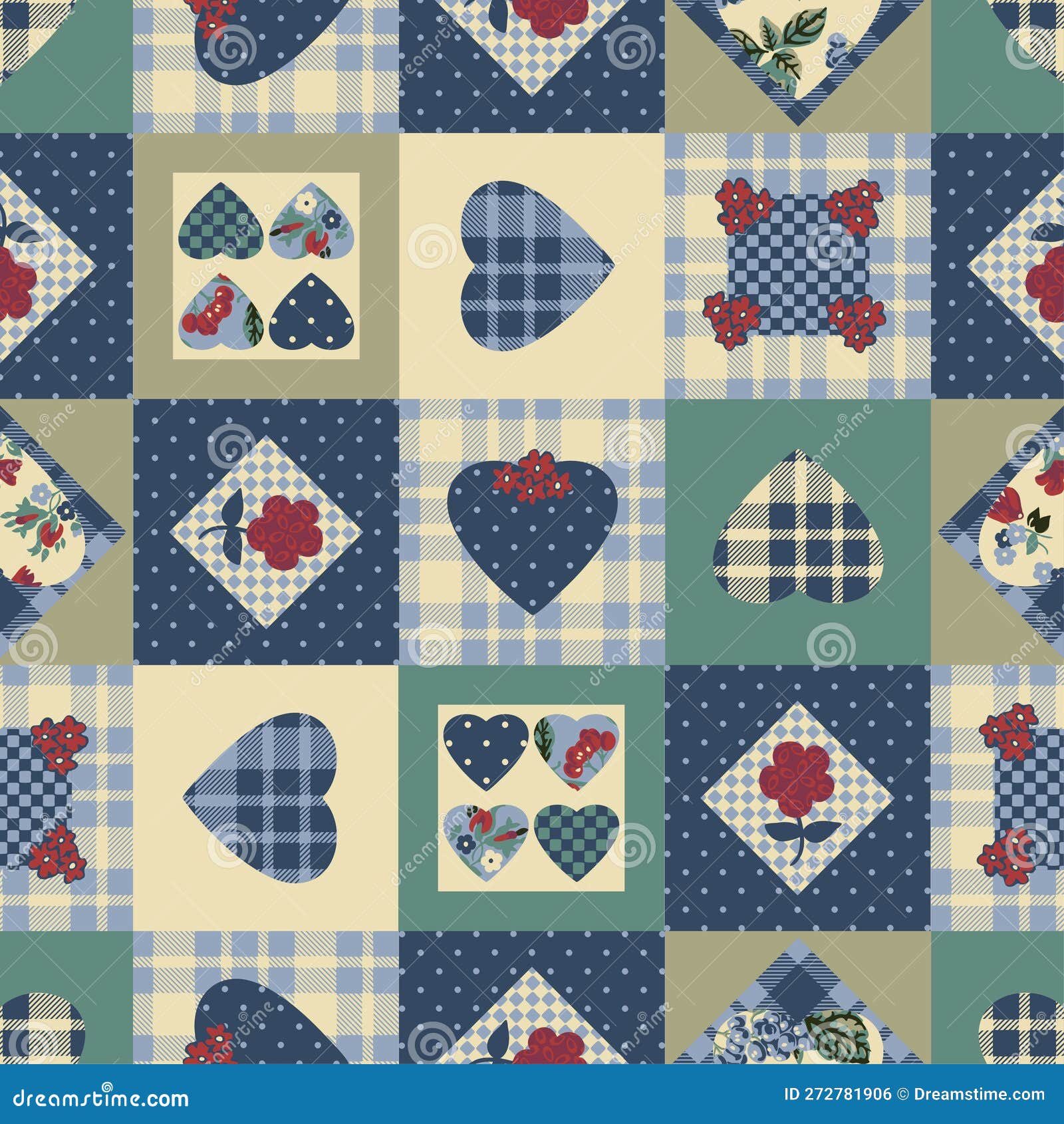 Seamless Patchwork Pattern with Symbols of Playing Cards. Floral and ...