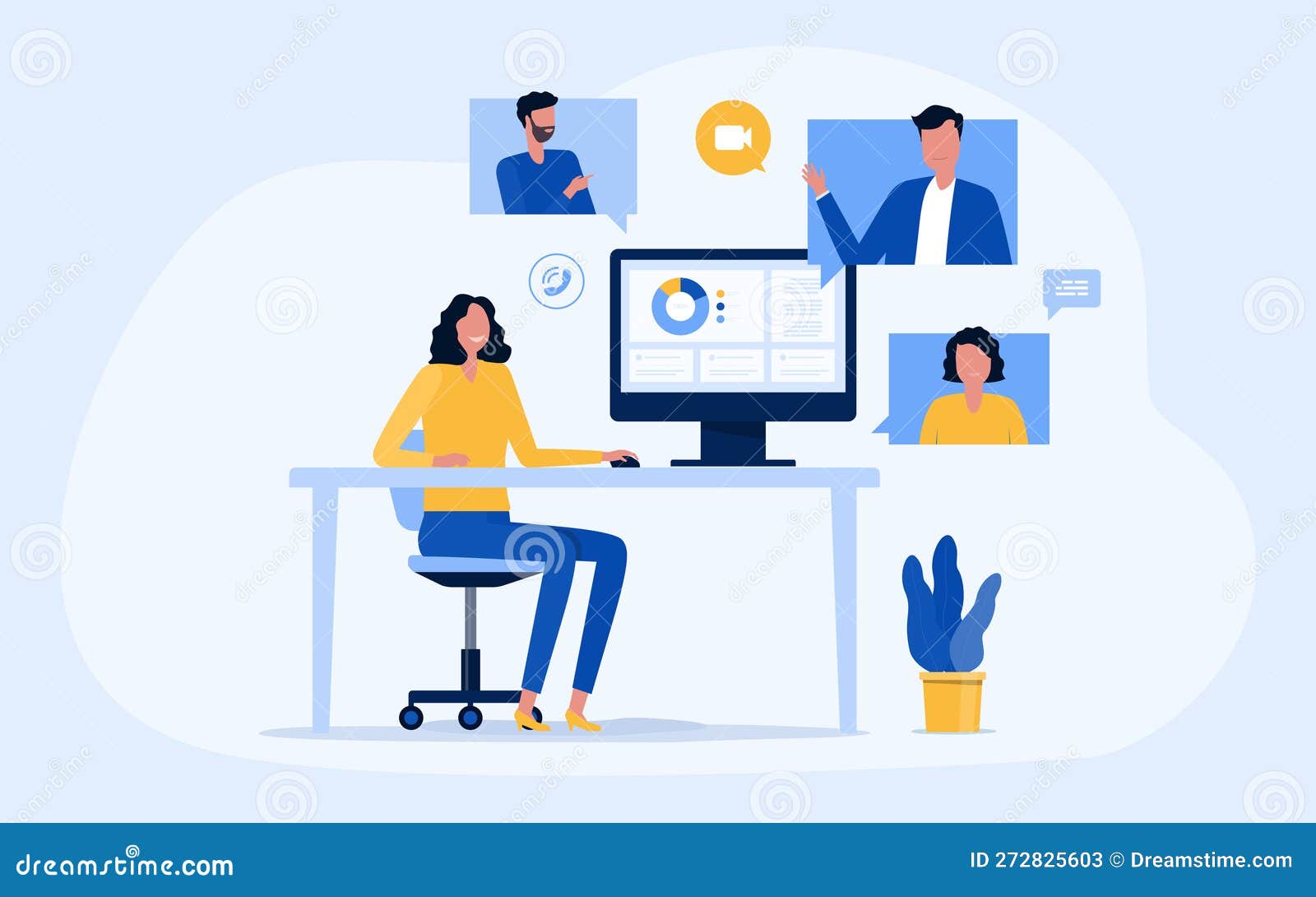 Business Smart Working with Online Video Conference Meeting Concept ...