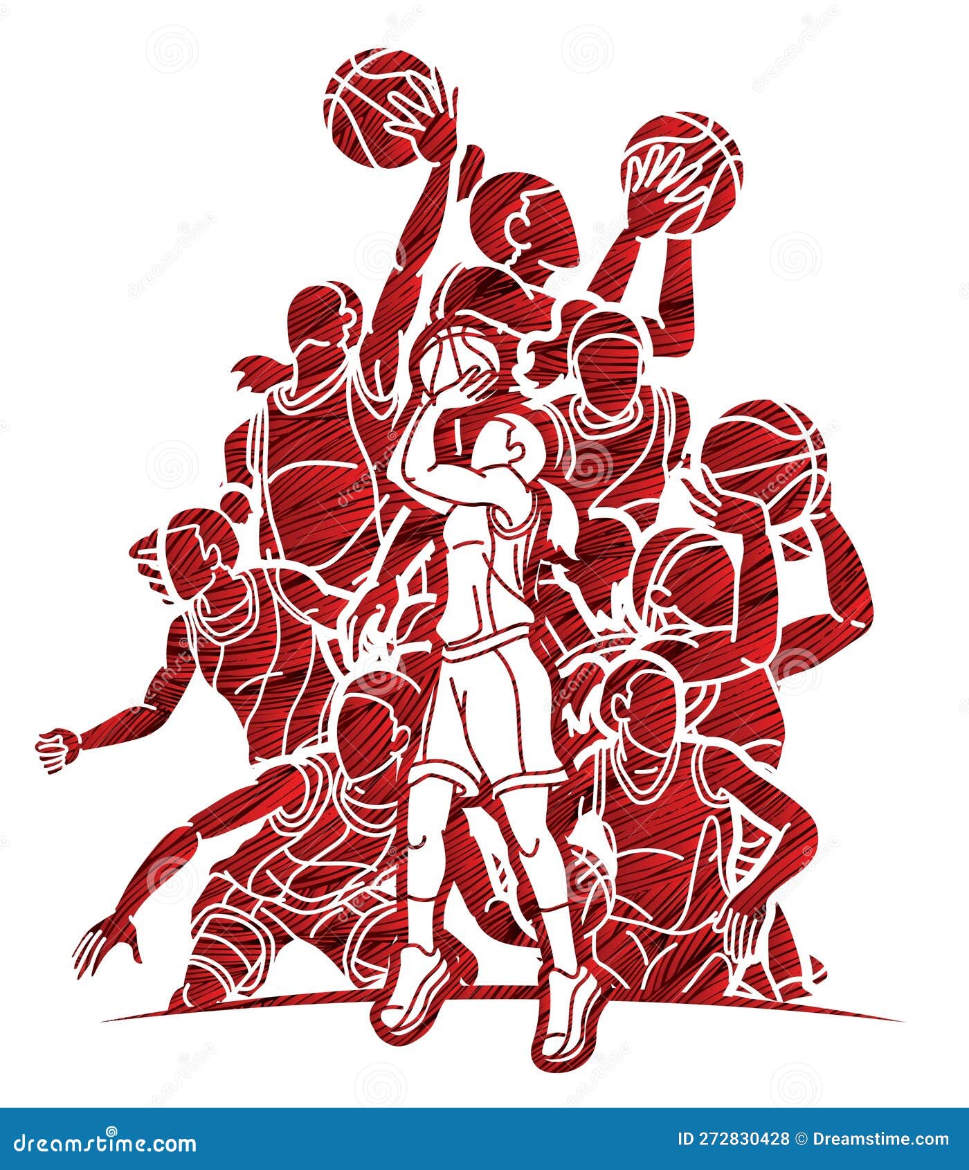 Group of Basketball Women Players Action Cartoon Sport Team Graphic ...