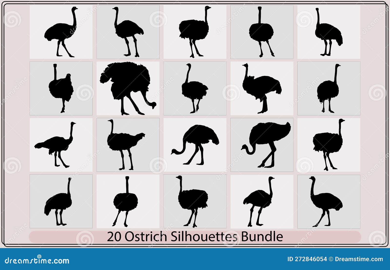 Ostrich Silhouette Collection,silhouette Of Ostrich,Set Of Ostrich ...