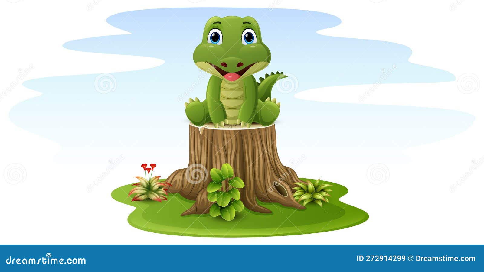 Crocodile Sitting Straight Like Man Flat Cartoon Green Friendly Reptile ...