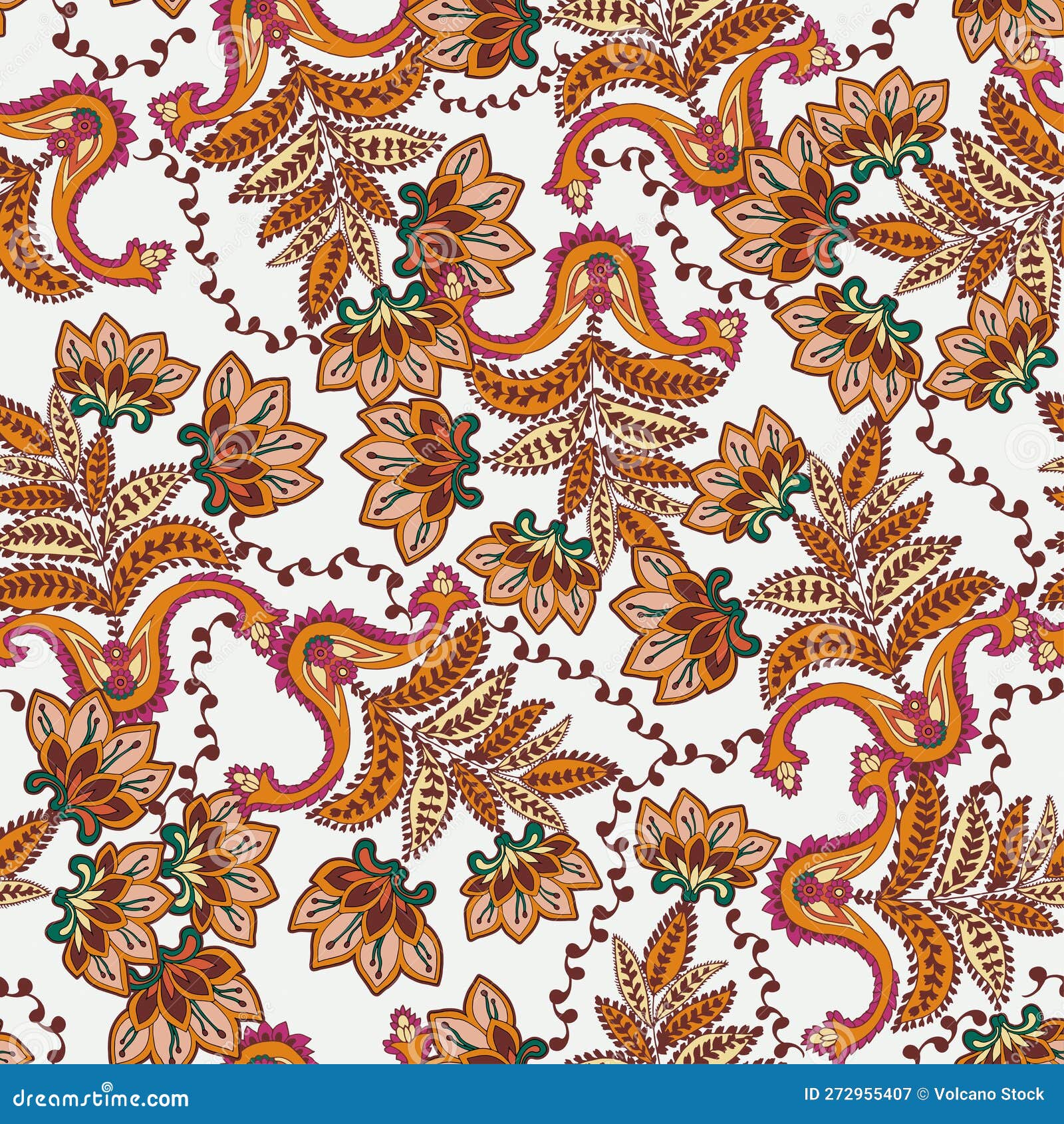 Colorful Asian Style Flower Pattern. White Background Floral Tapestry ...