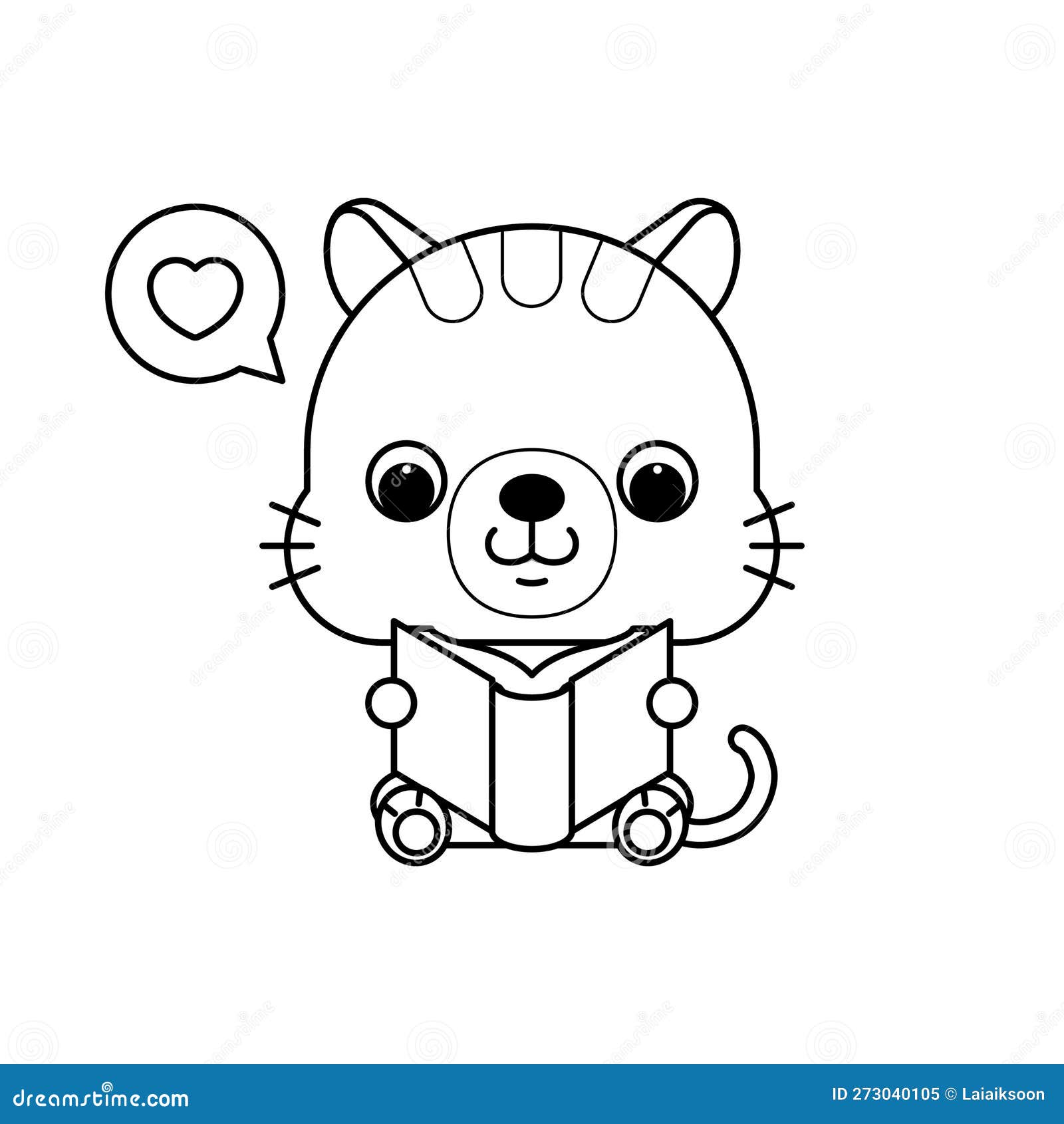 Cute Cartoon Cat Reading Book. Adorable Animal Back To School Concept ...