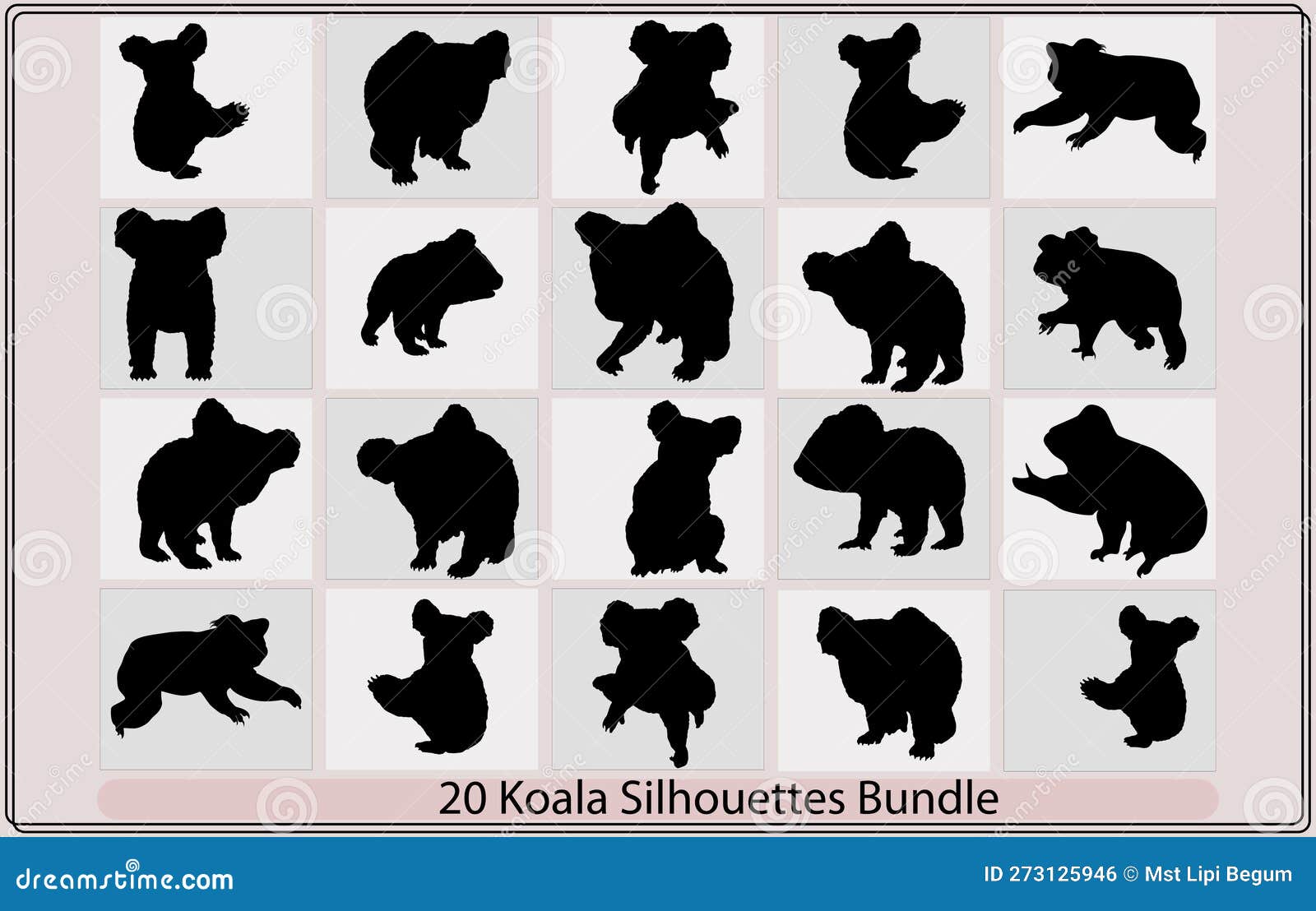 Koala Vector Silhouette Icons.Cute Vector Koala,Black Silhouette Of ...