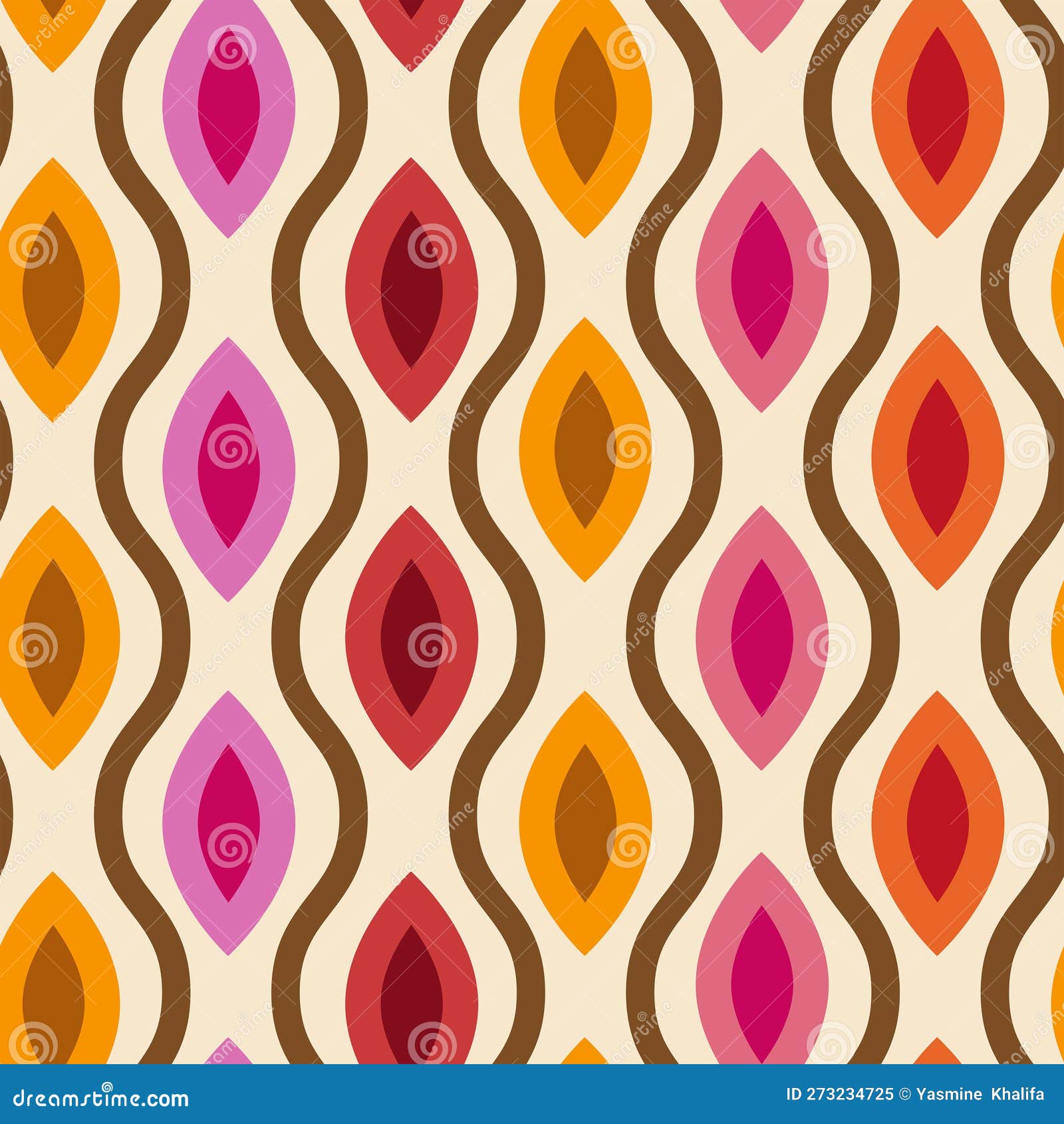 Mid Century Modern Colorful Ogee Ovals Seamless Pattern in Red, Pink ...