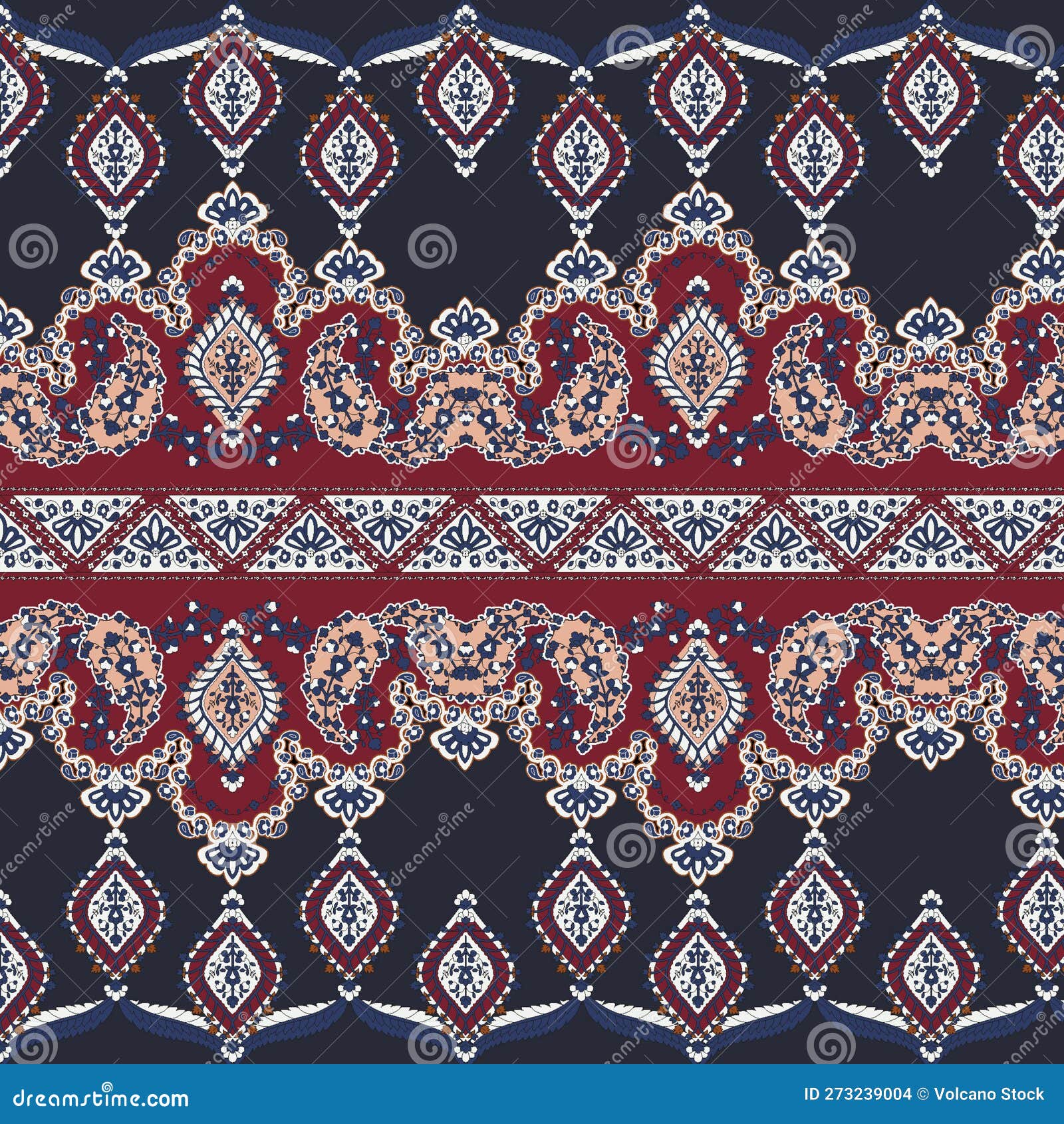 Paisley Stripe Seamless Pattern. Ethnic Floral Wallpaper. Stock Vector ...