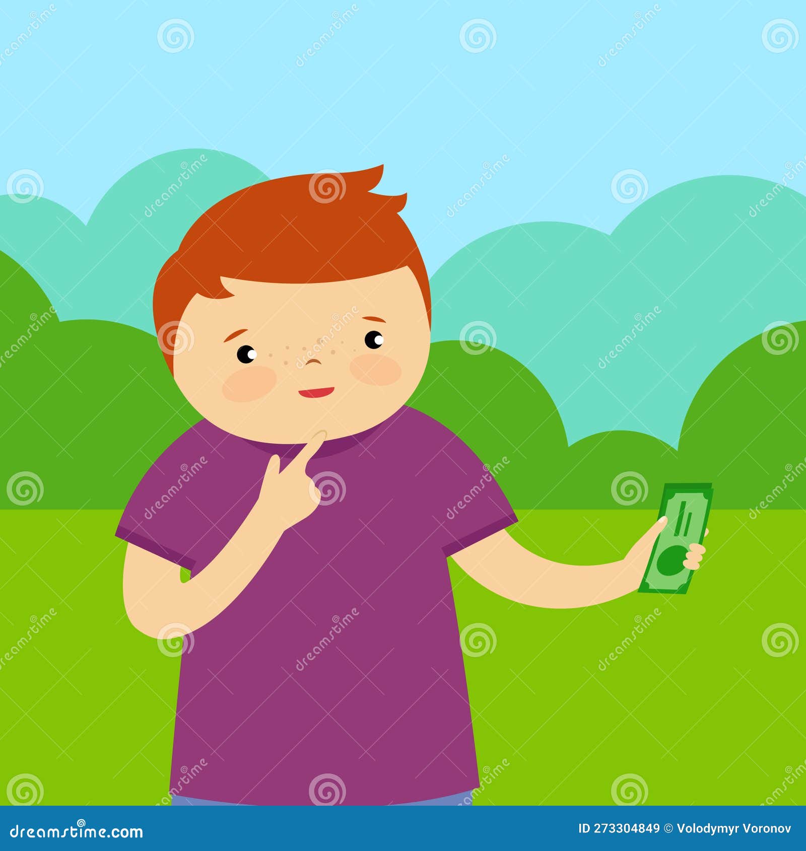 Boy with Money in the Park. Vector Illustration Stock Vector ...
