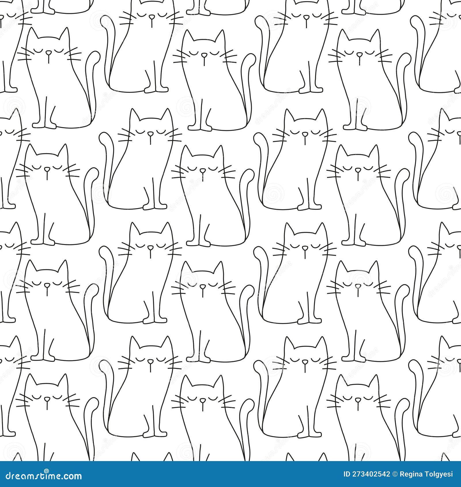 Cat Seamless Pattern Coloring Outline. Stock Vector - Illustration of ...