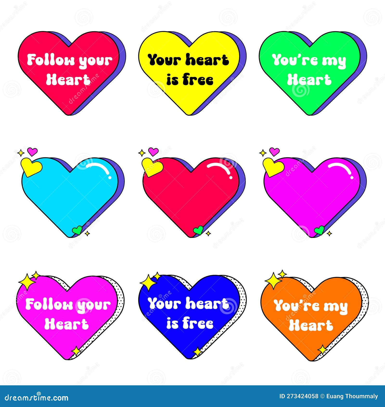 Comic Heart Art, Retro Heart Style in Colorful Stock Vector ...