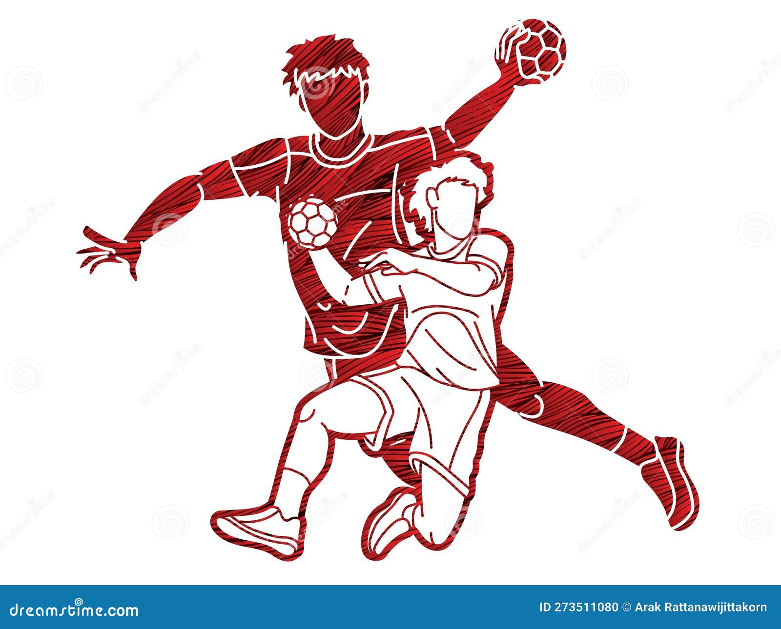 Group of Handball Sport Male Players Team Mix Action Cartoon Stock ...