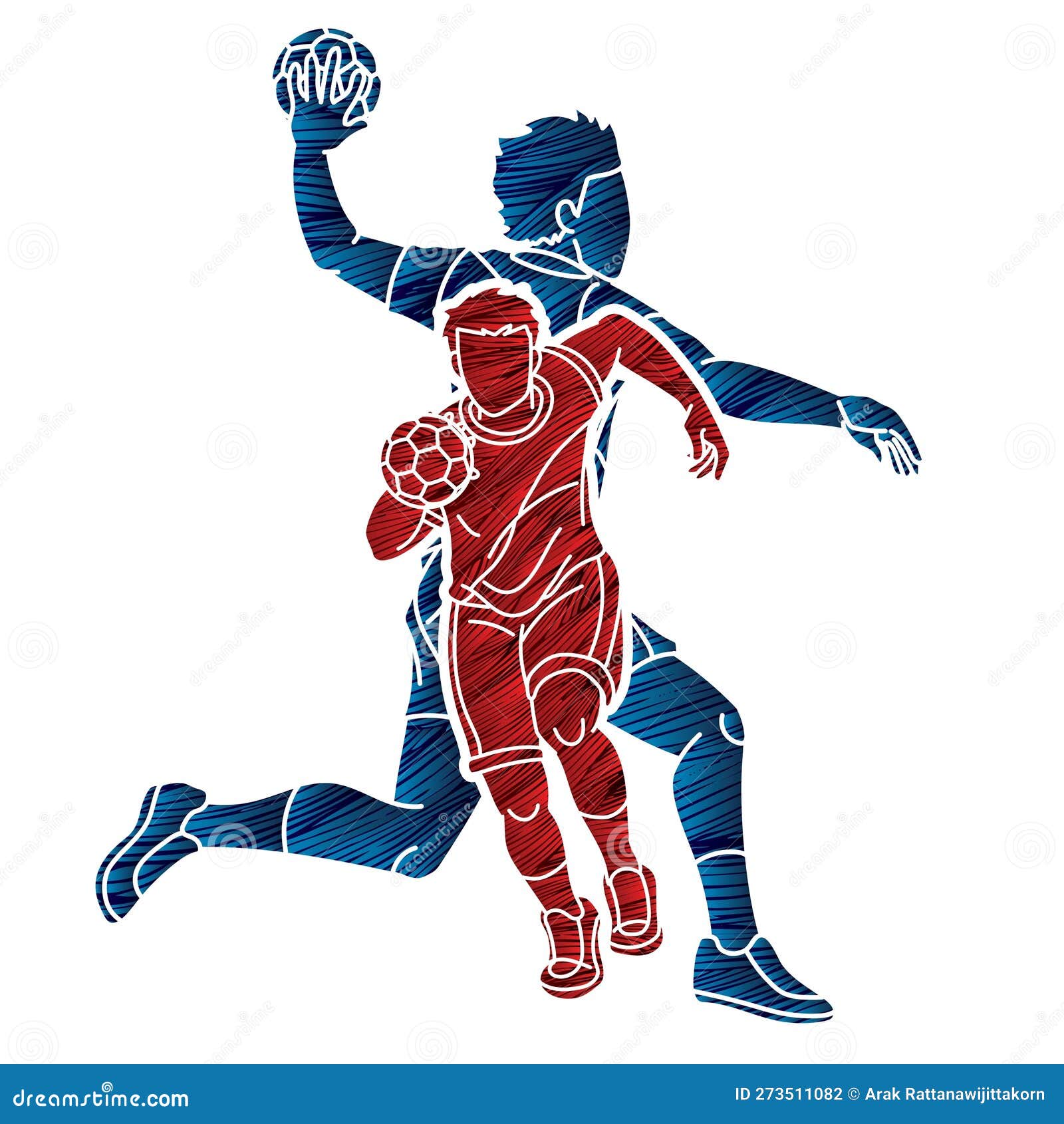 Group of Handball Sport Male Players Team Mix Action Cartoon Stock ...