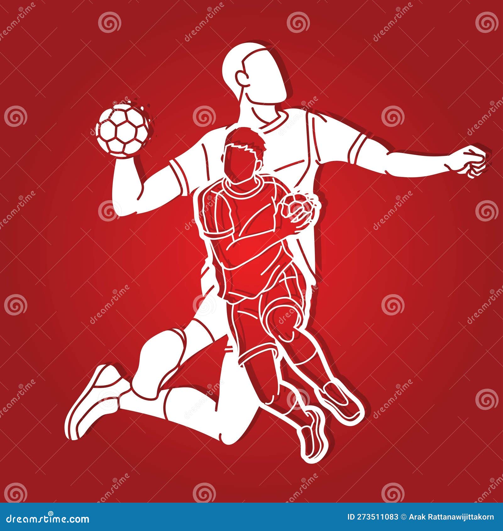 Group of Handball Sport Male Players Team Mix Action Cartoon Stock ...