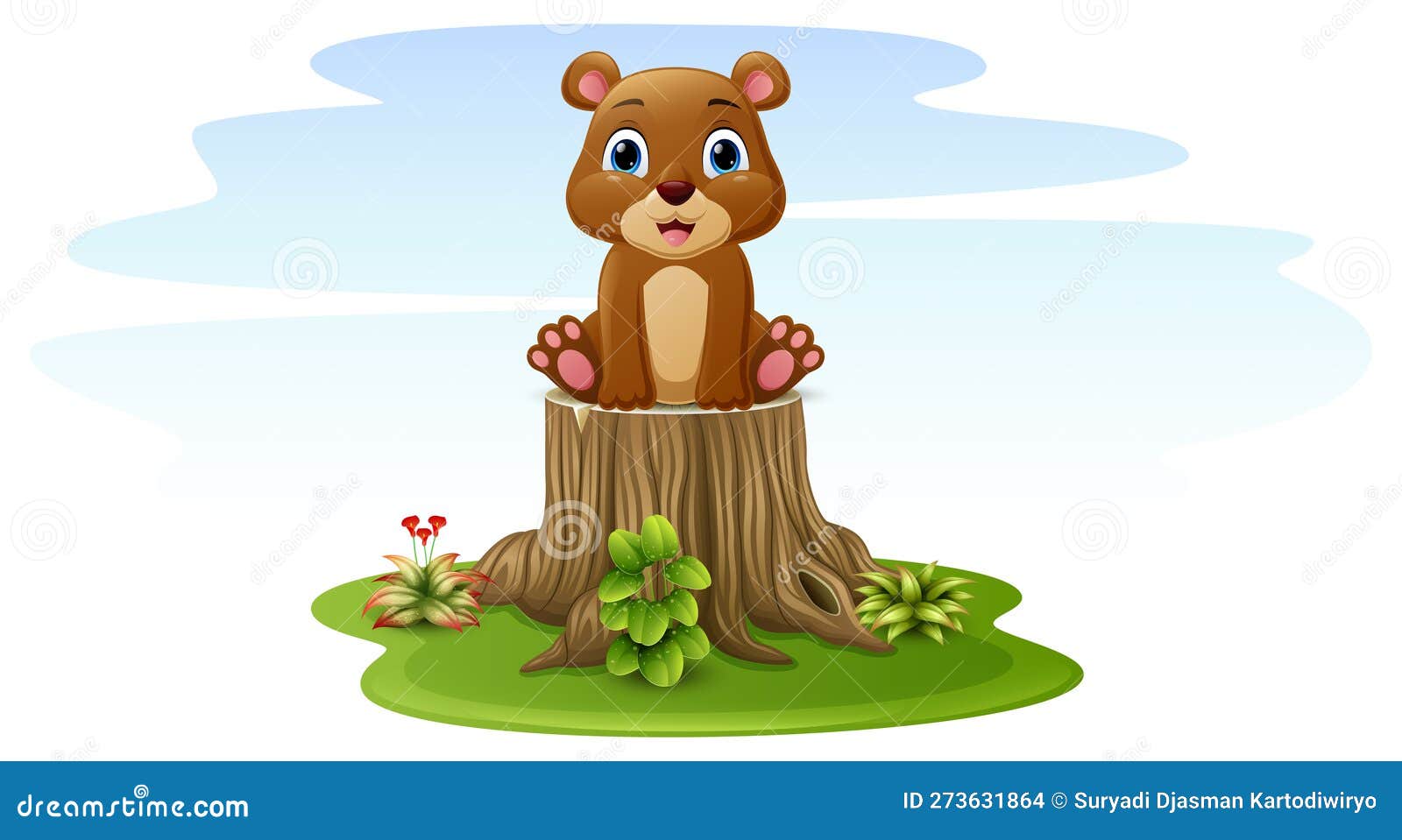 Cartoon Bear Sitting on Tree Stump Stock Vector - Illustration of ...