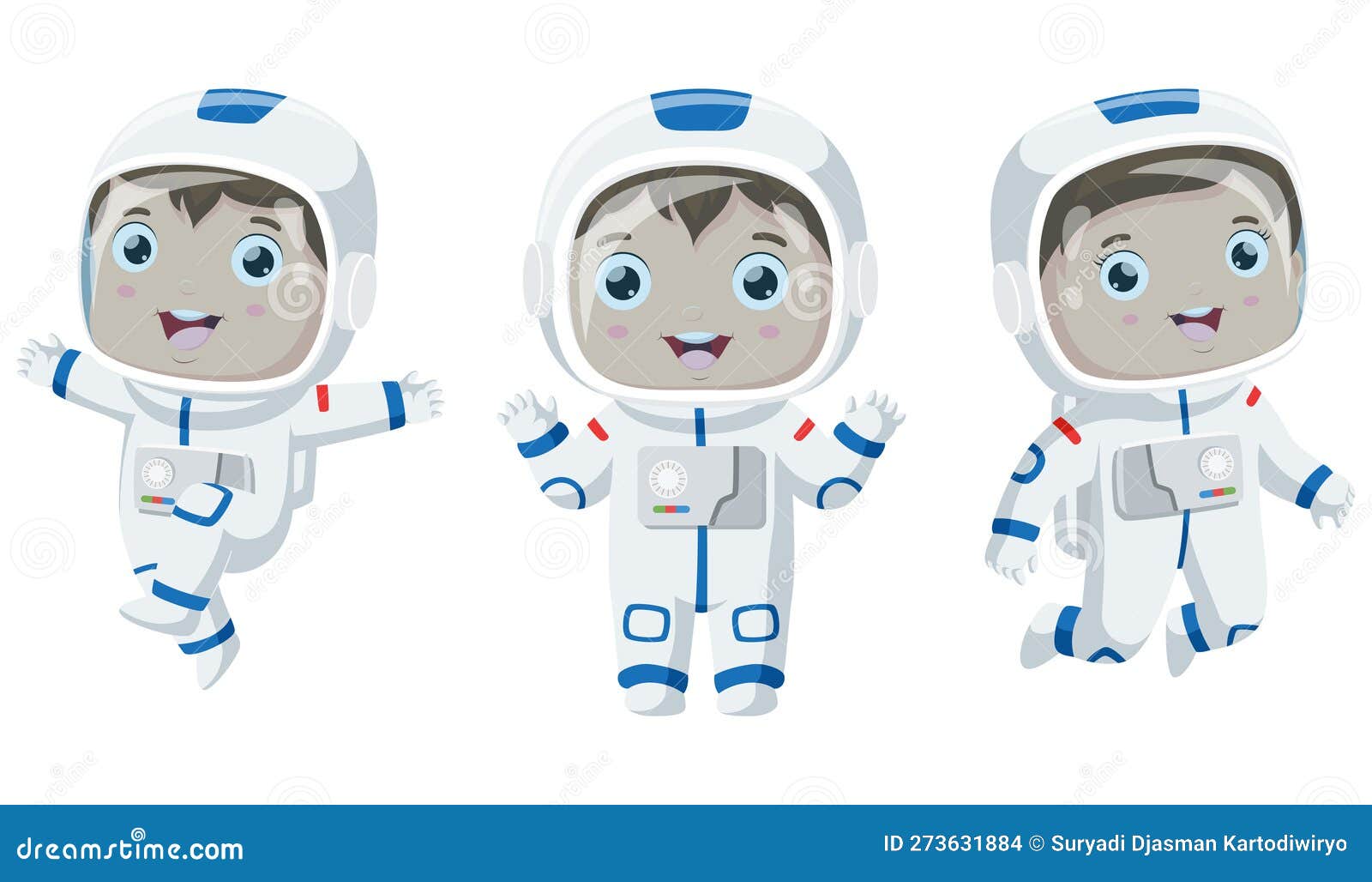 Set of Cute Little Astronaut Cartoon Stock Vector - Illustration of ...