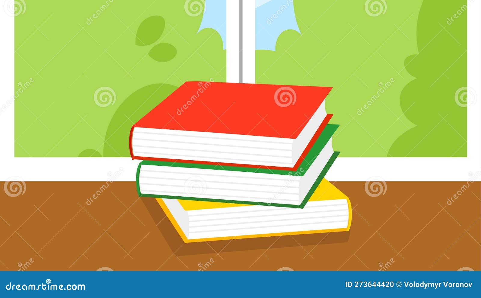 Books on the Table in the Room Vector Flat Design Illustration. Stock ...