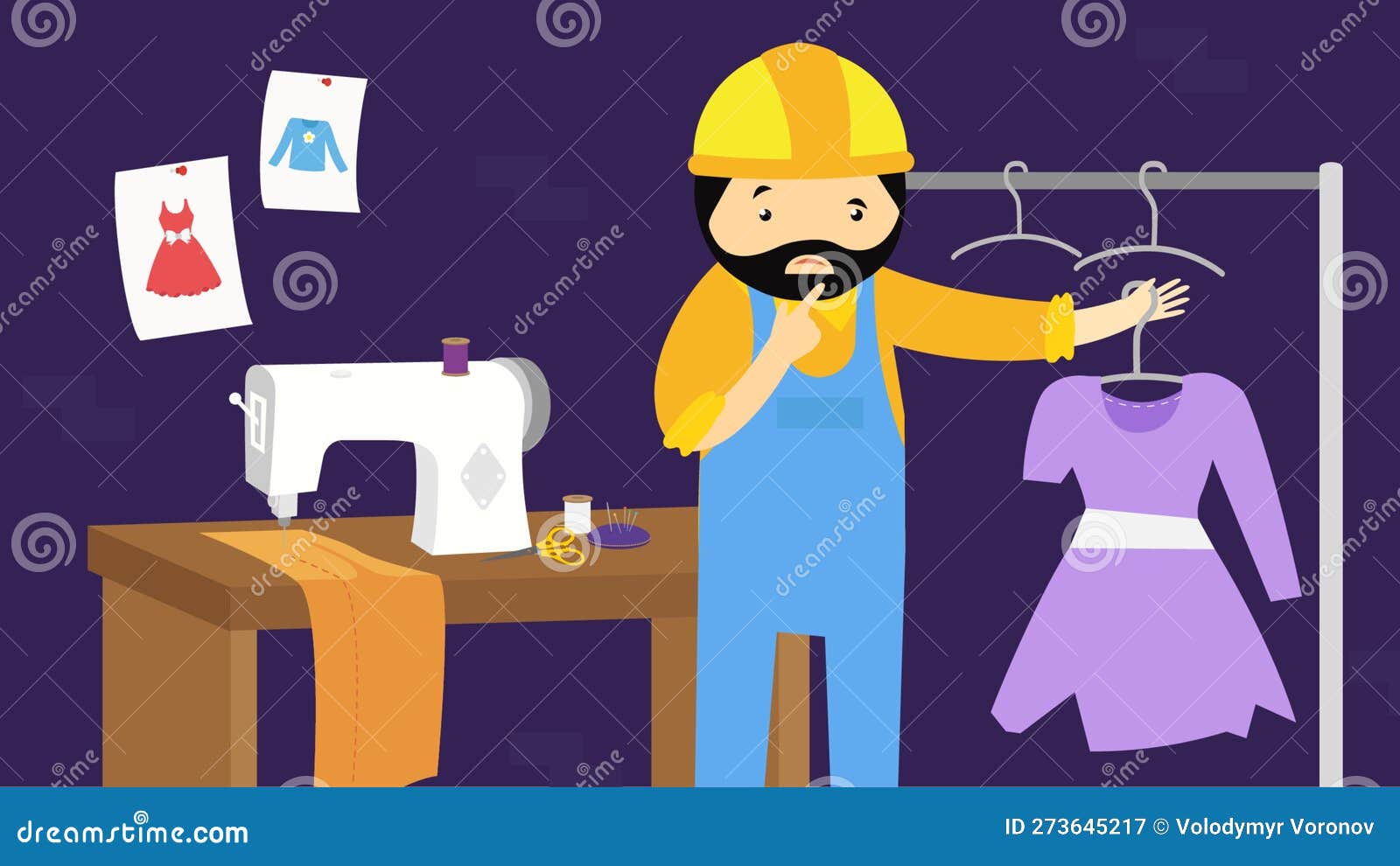 Illustration of a Tailor Working on a Sewing Machine. Stock Vector ...