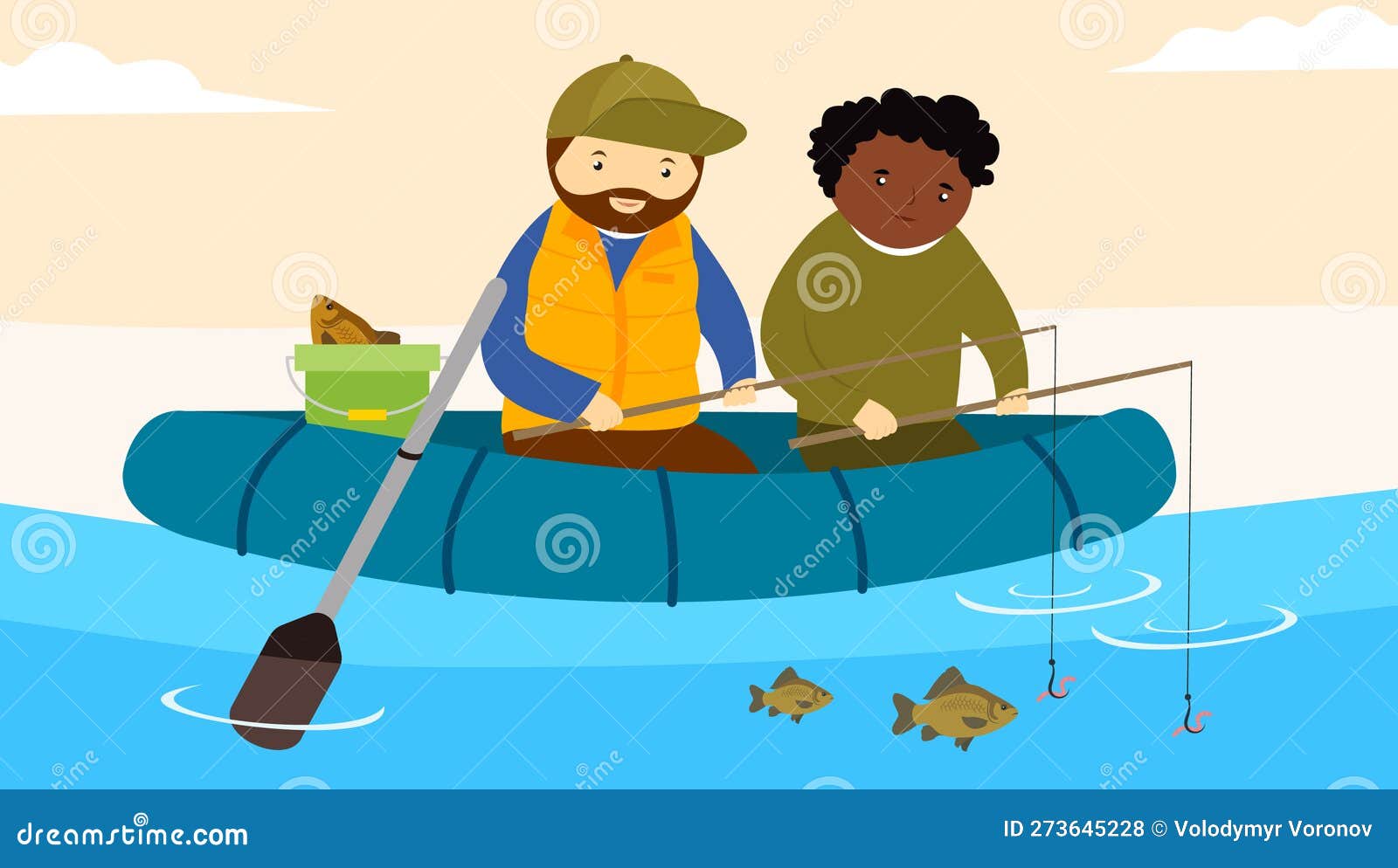 Two Friends Fishing on a Boat. Vector Illustration Stock Vector ...