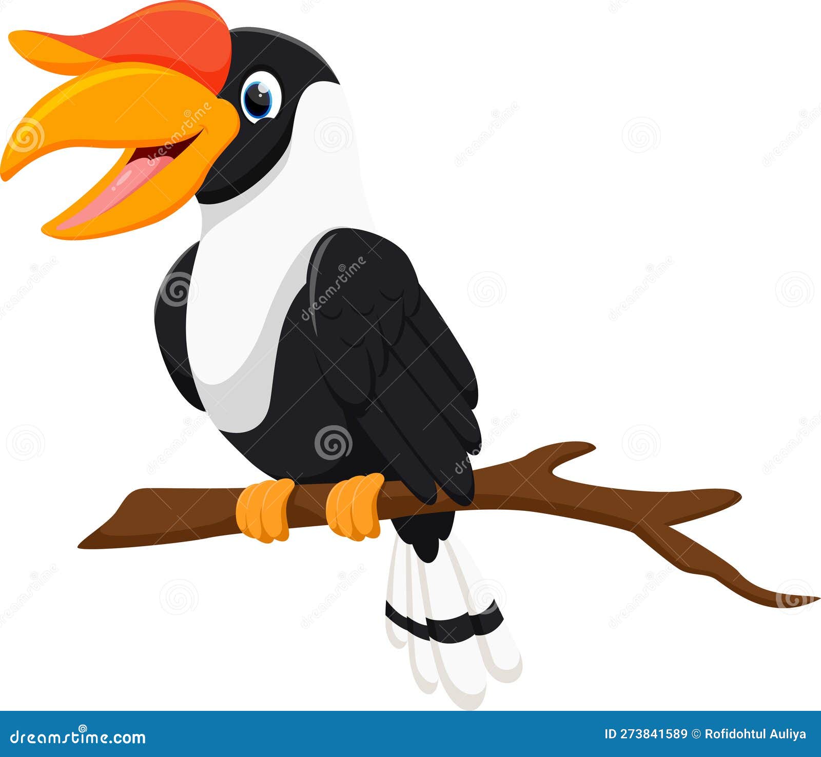 Cartoon Hornbill Bird Sitting on Tree Branch Stock Illustration ...