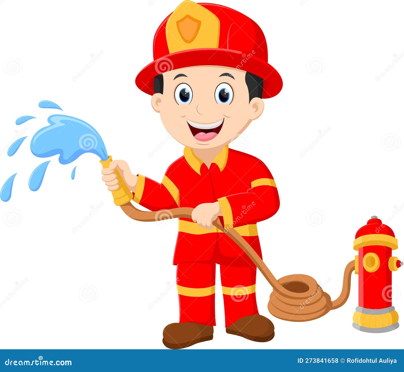 Cartoon Firefighter Pours from a Fire Hose Stock Illustration ...