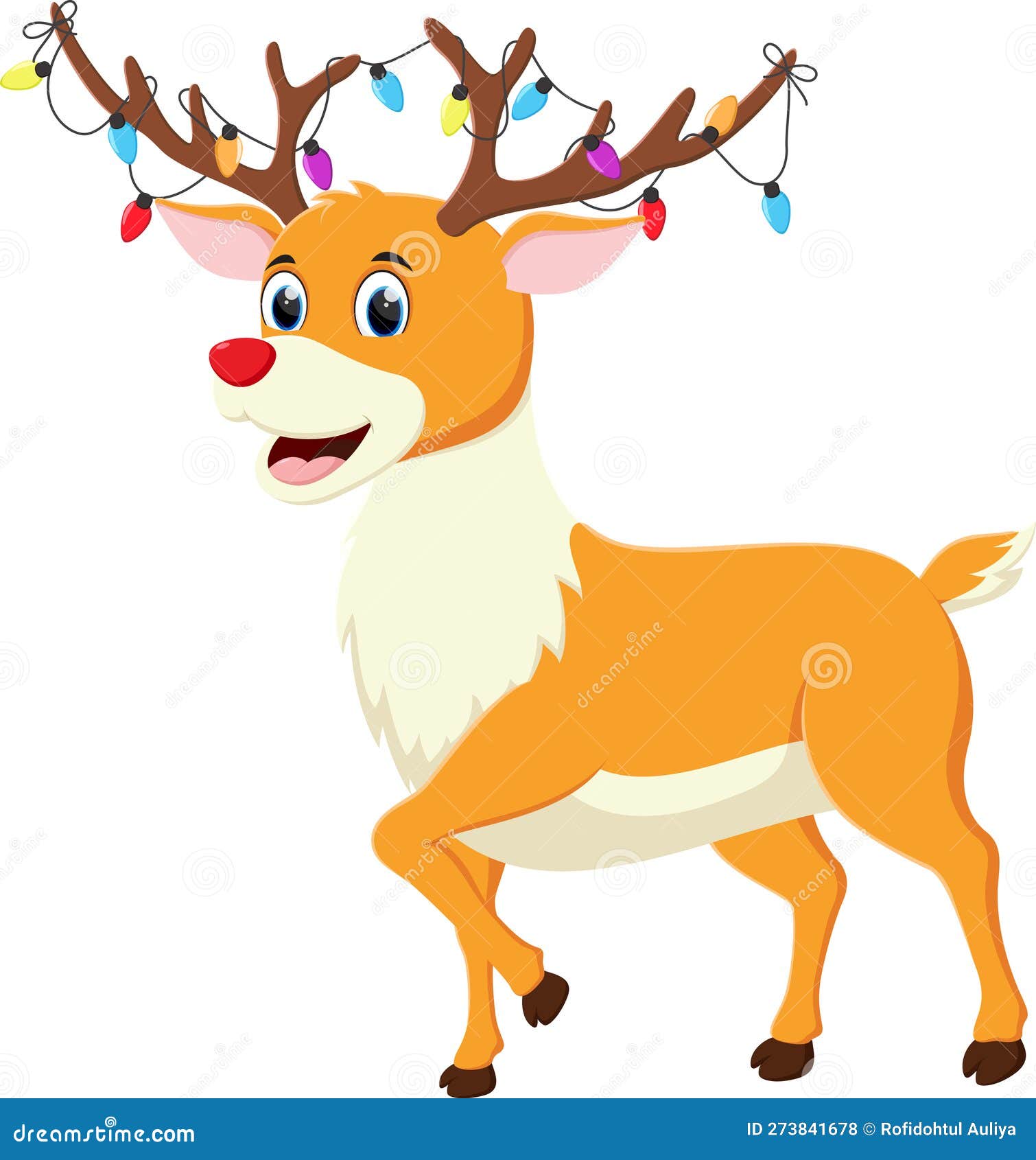 Cartoon Cute Deer with Christmas Lights Stock Illustration ...