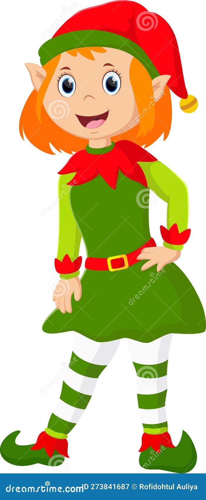 Cartoon Cute Green Christmas Elf Posing Stock Illustration ...