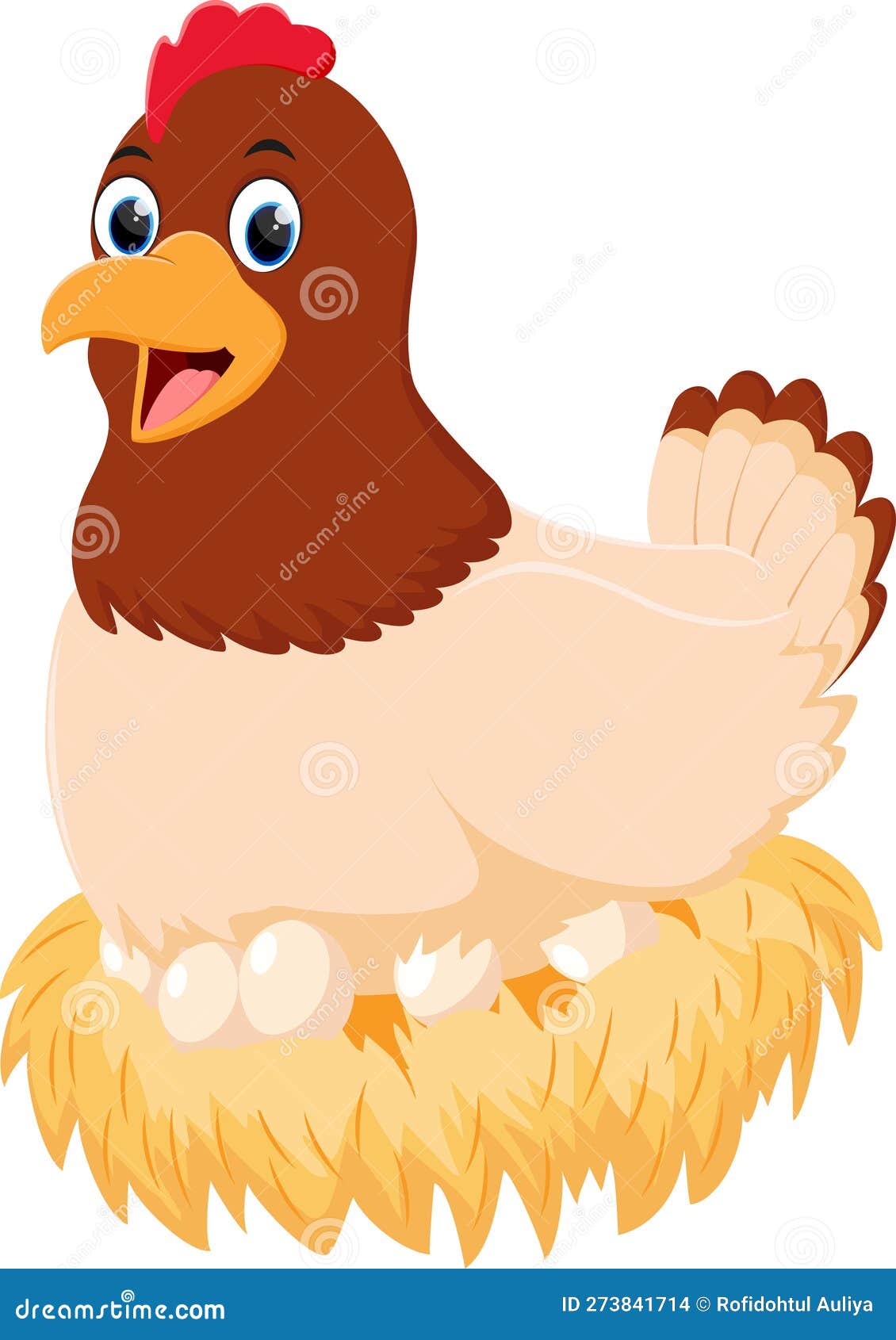 Cartoon Cute Hen in the Nest Brooding Her Egg Stock Illustration ...