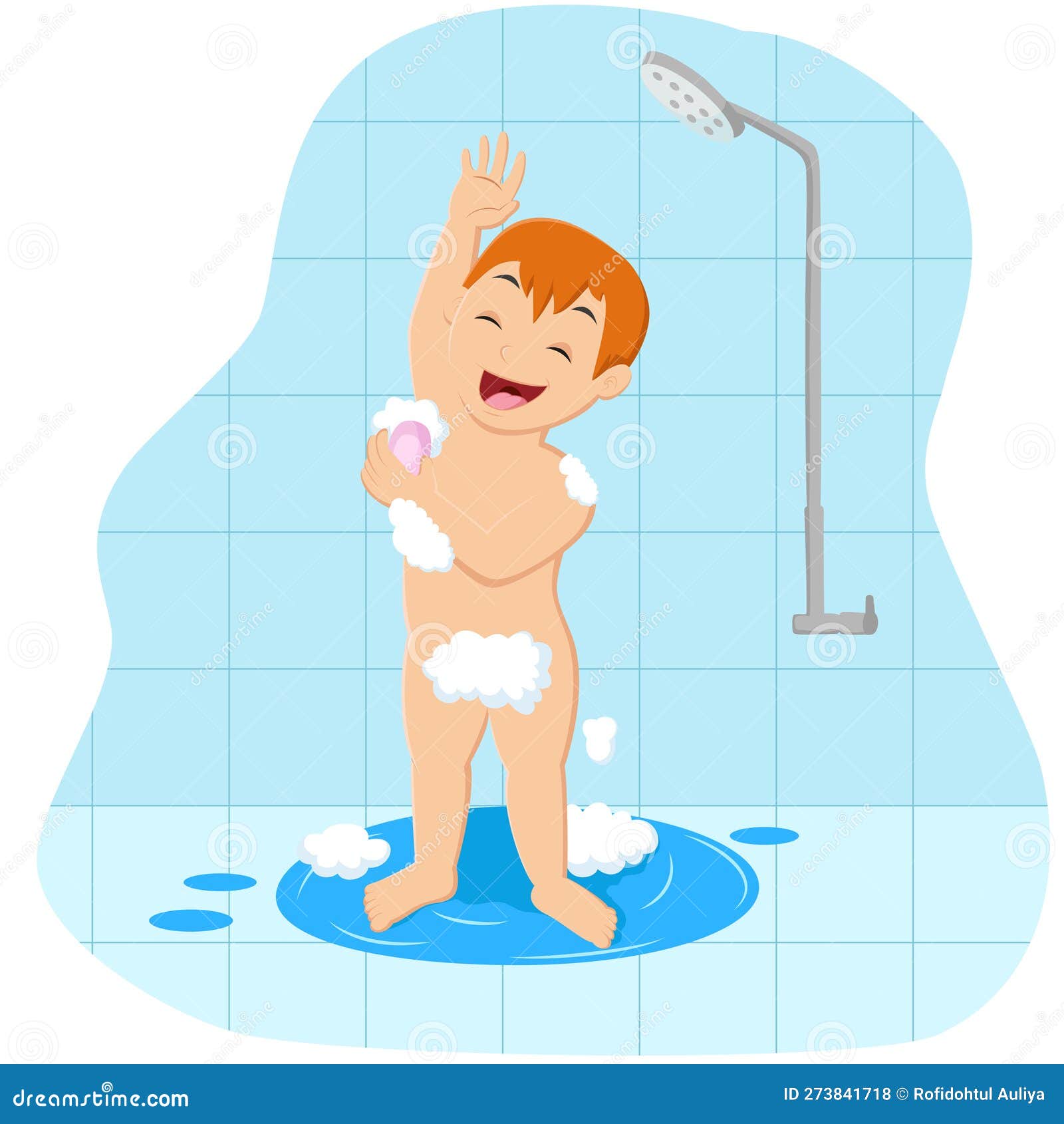 Cartoon Happy Little Boy Taking a Bath Stock Illustration ...