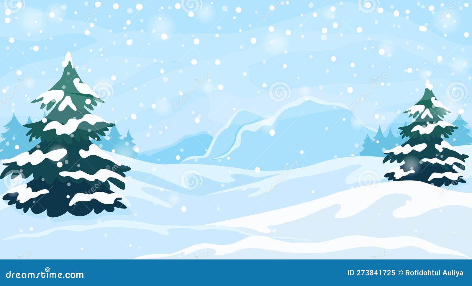 Winter Snow Landscape with Snowflakes Falling from Sky. Christmas ...