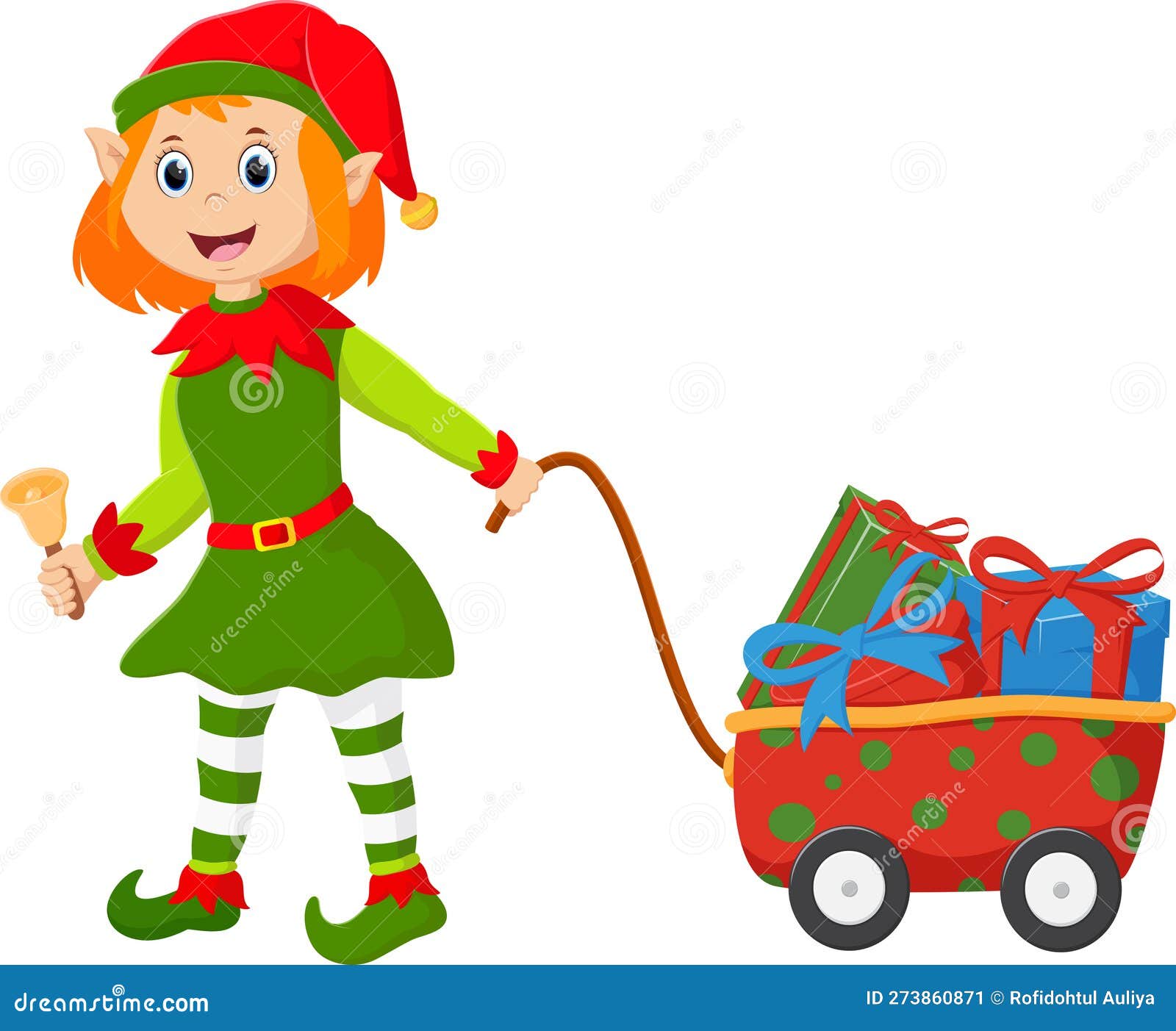 Cartoon Cute Christmas Elf Bring Gifts Stock Illustration ...