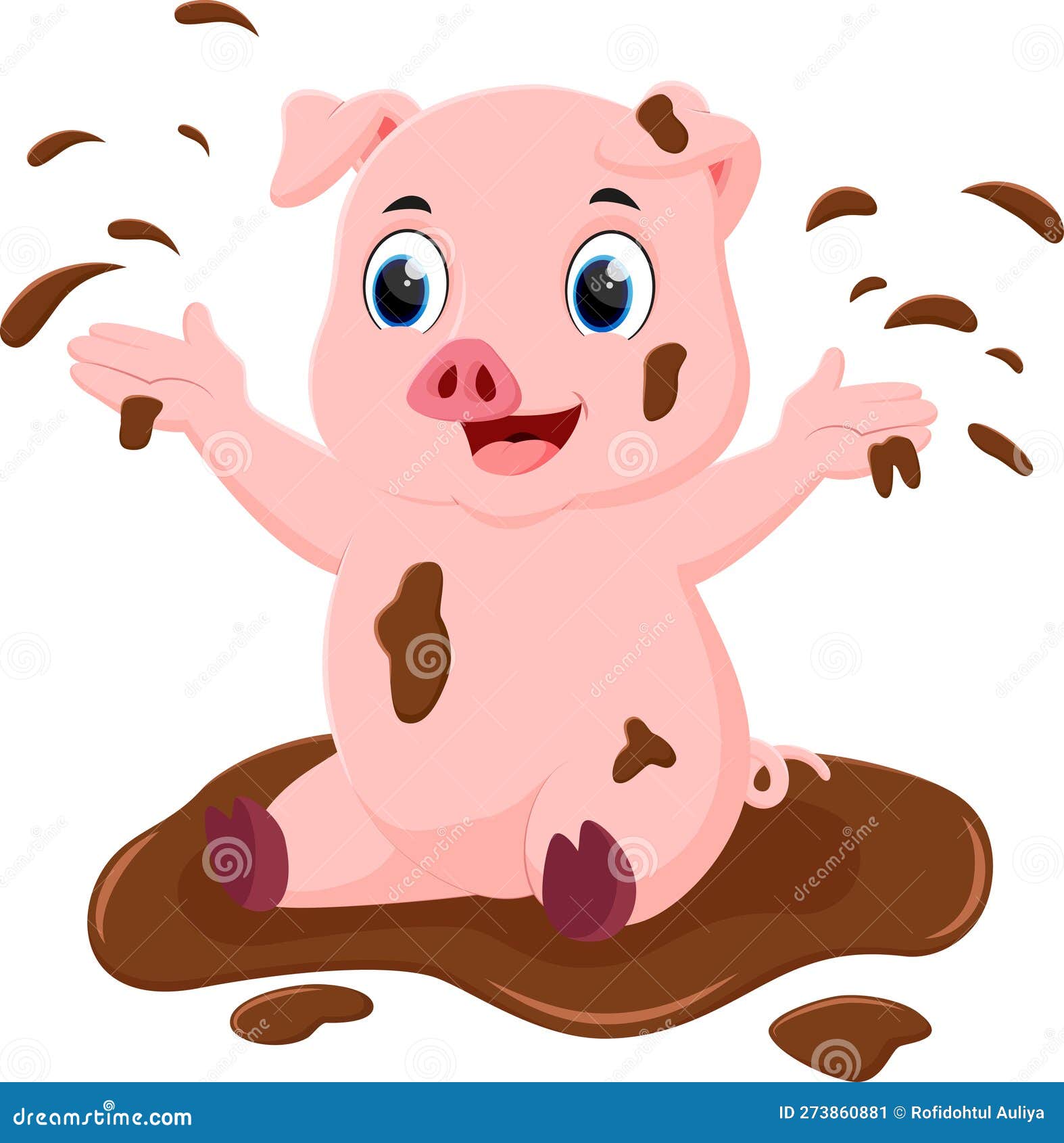 Cartoon Cute Pig Playing Mud Stock Illustration - Illustration of happy ...