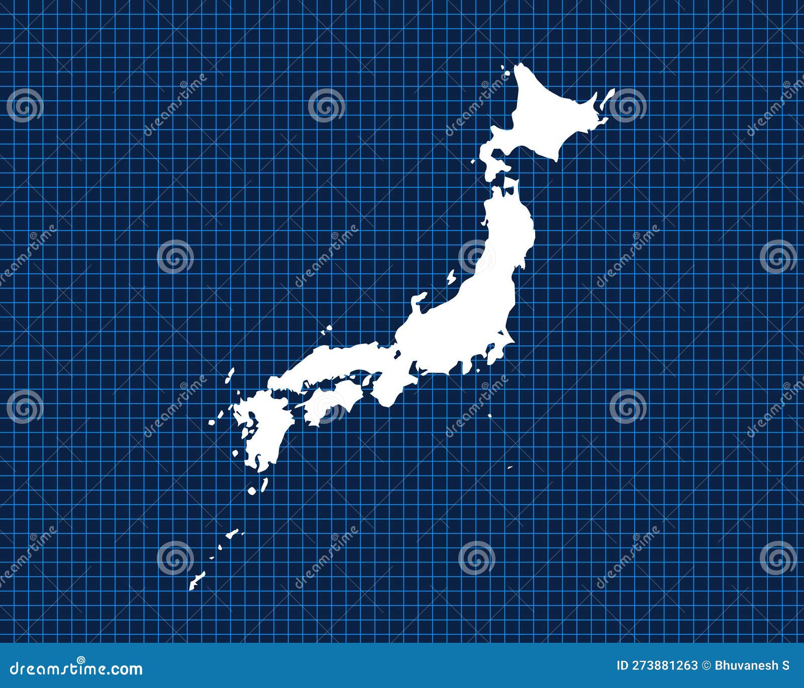 White Map Design Isolated on Blue Neon Grid with Dark Background of ...