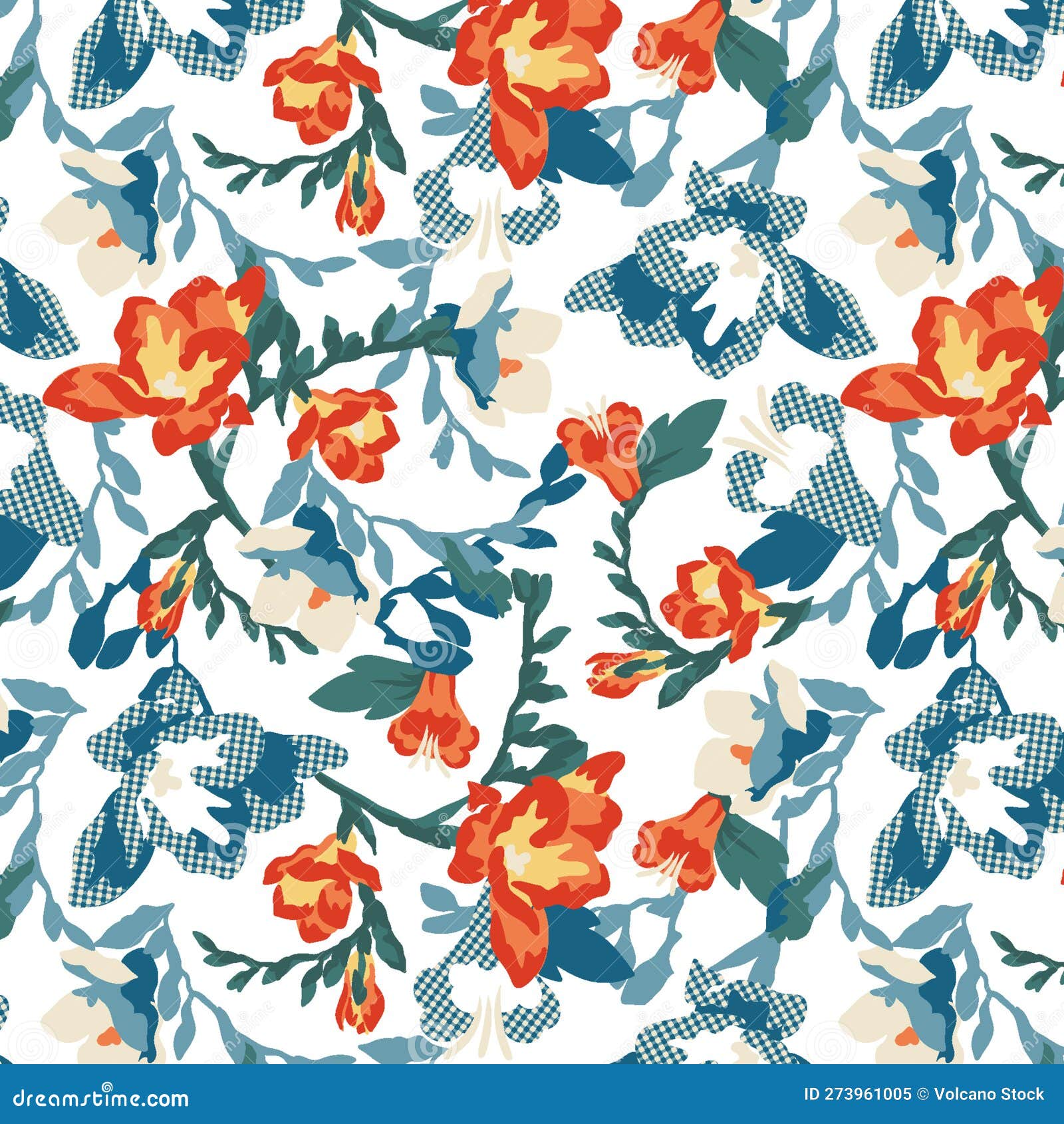 Beautiful Floral Motif. Orange Color Flowers Intertwined in a Seamless ...