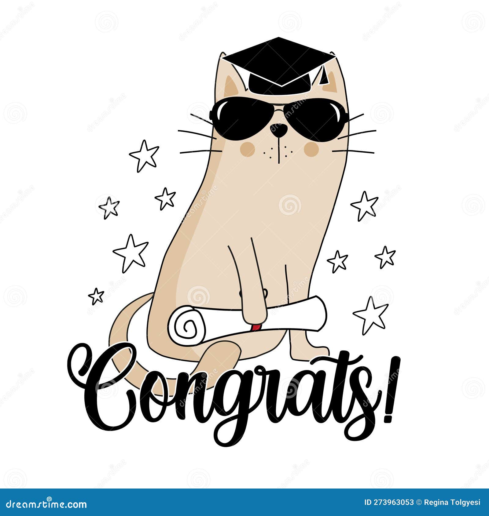 Congrats - Cool Cat in Graduate Cap and Certificate or Diploma Stock ...