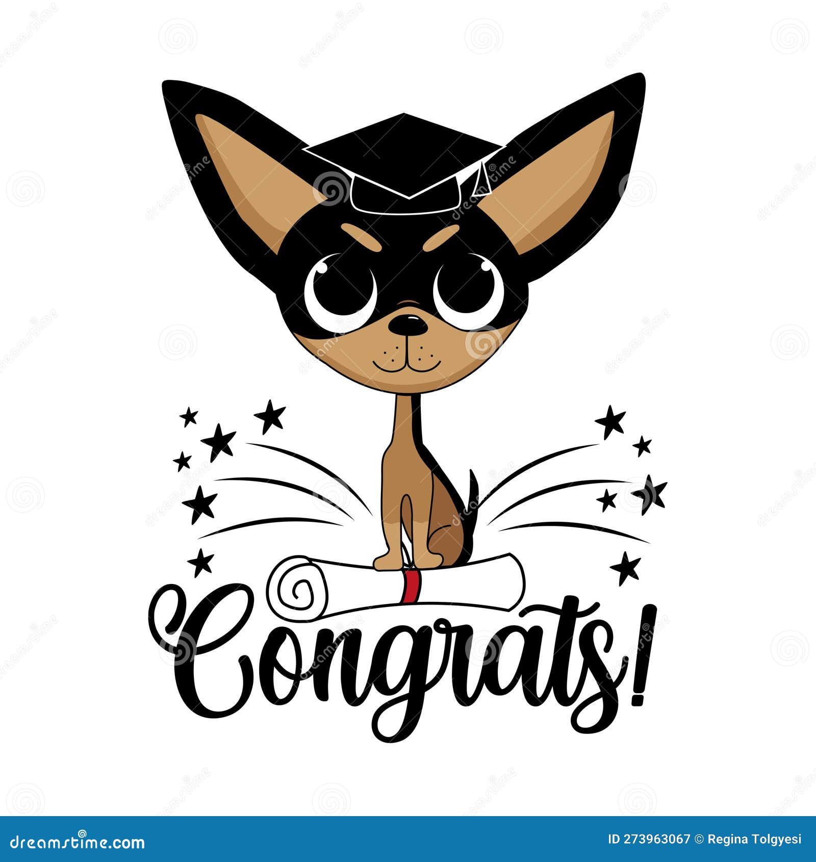 Congrats - Cute Dog In Graduate Cap And Certificate Or Diploma Cartoon ...