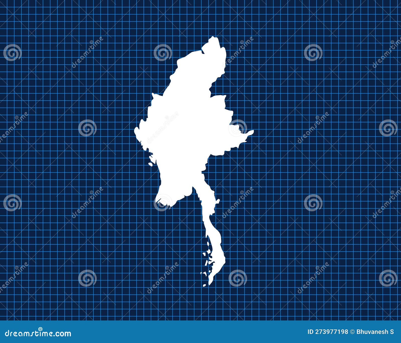 White Map Design Isolated on Blue Neon Grid with Dark Background of ...