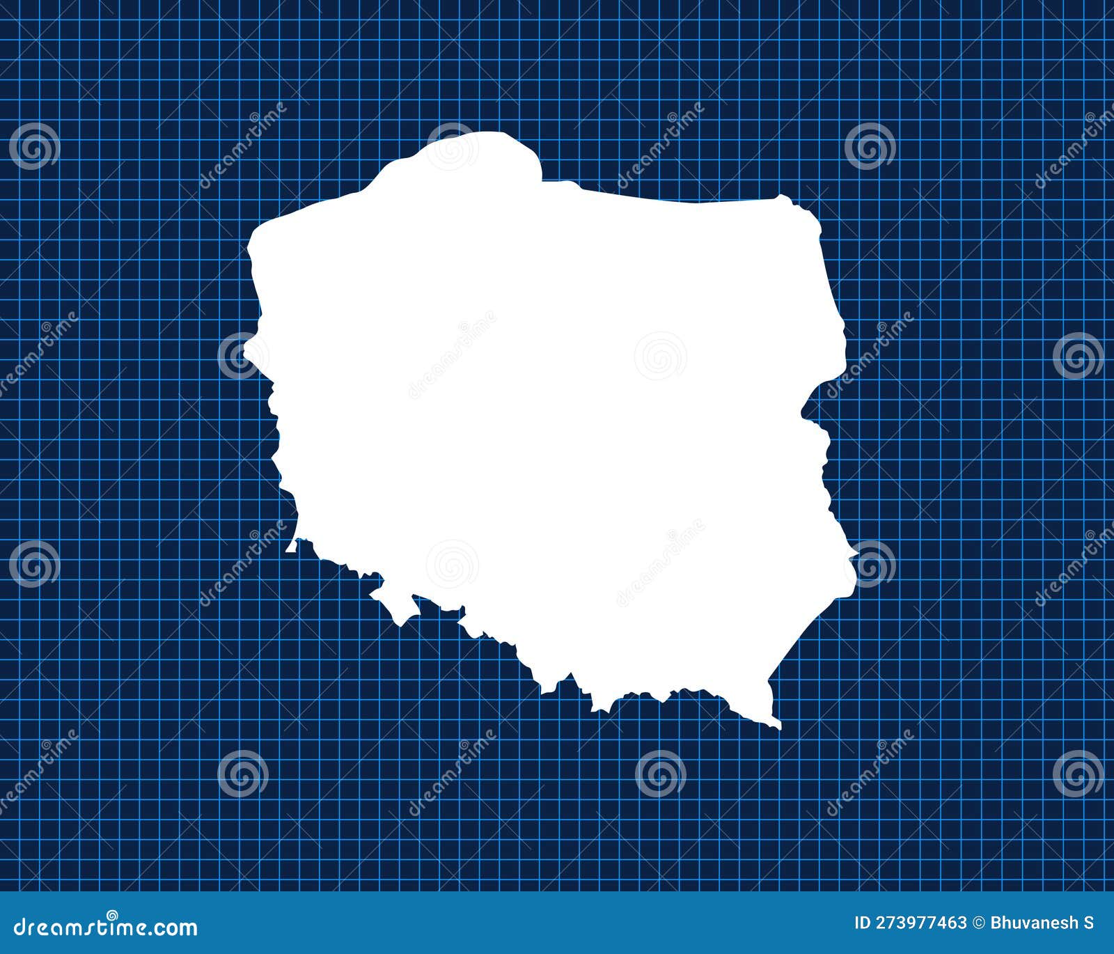 White Map Design Isolated on Blue Neon Grid with Dark Background of ...
