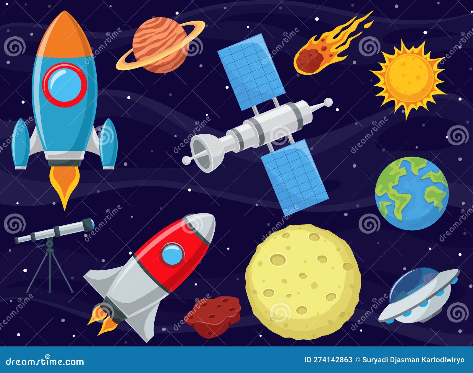Set of Outer Space Object Cartoon Stock Vector - Illustration of ...