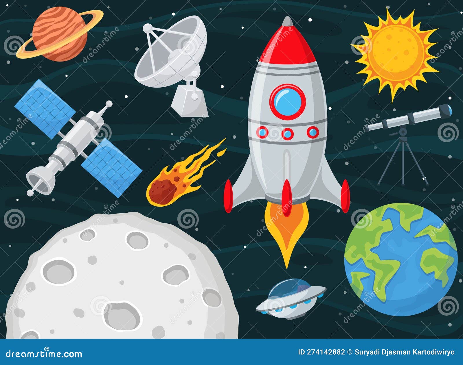 Set of Outer Space Object Cartoon Stock Vector - Illustration of planet ...