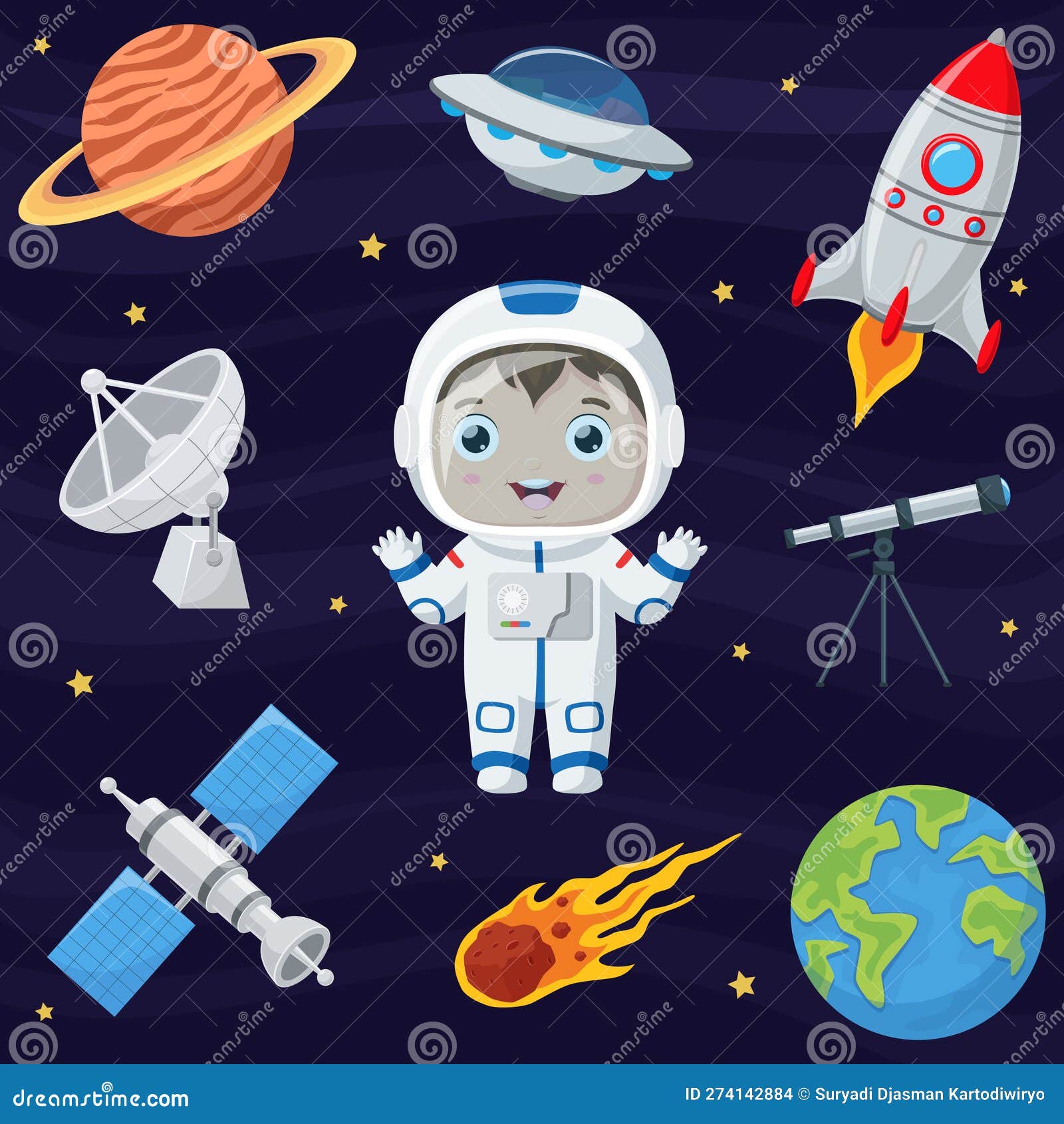 Set of Outer Space Object Cartoon Stock Vector - Illustration of ...