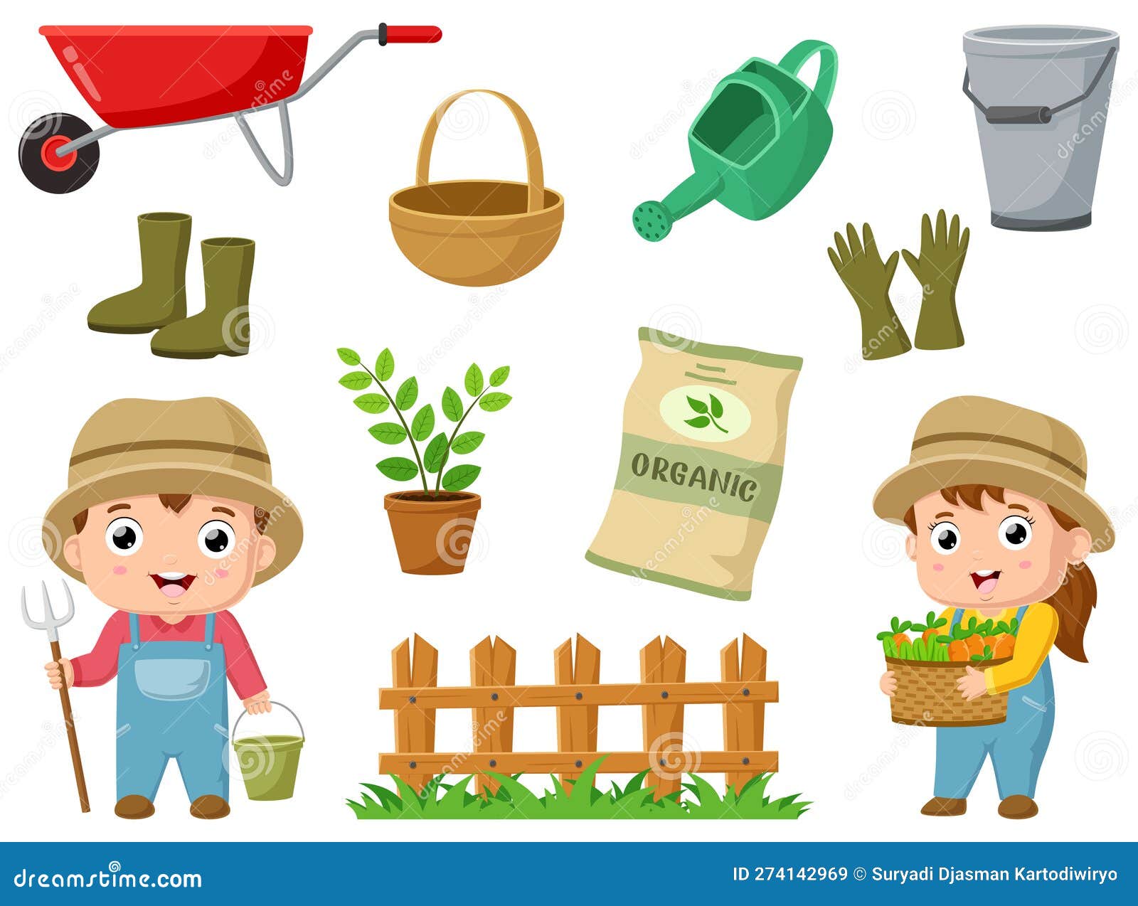 Set of Gardening Cartoon Elements Stock Vector - Illustration of ...