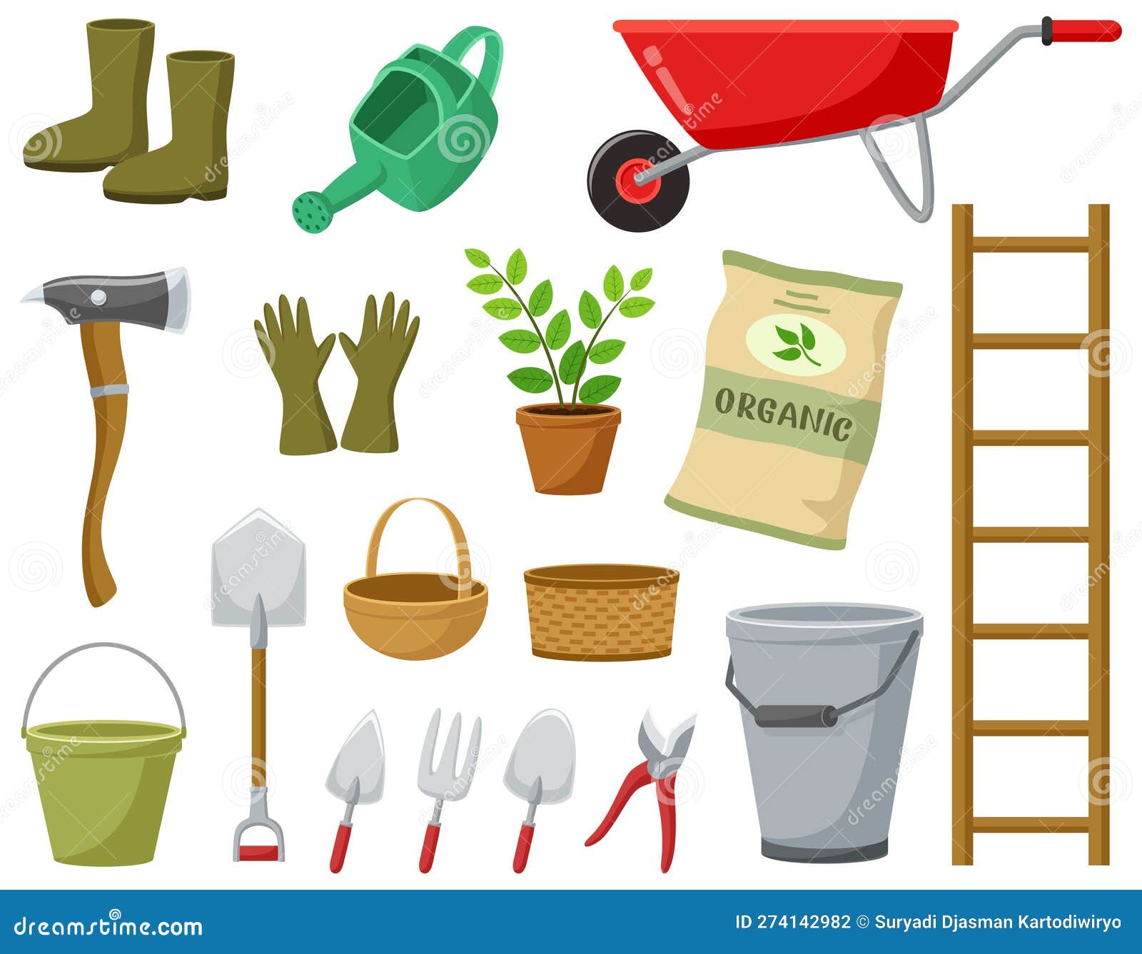 Set of Gardening Elements Cartoon Stock Vector - Illustration of farmer ...