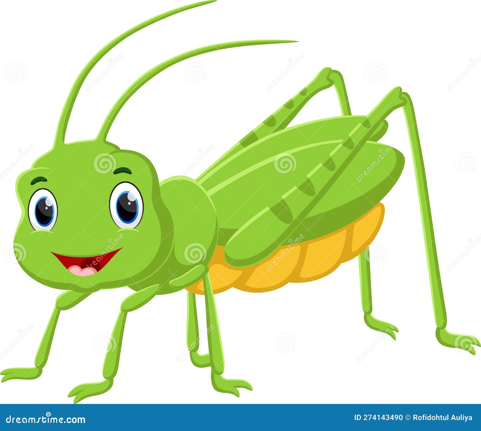 Cartoon Cute Cricket Isolated on White Stock Illustration ...