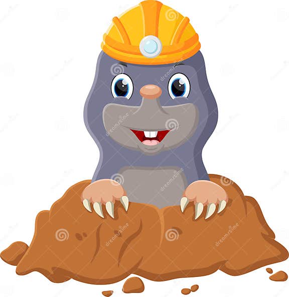Cartoon Mole Waering Safety Helm Stock Illustration - Illustration of ...